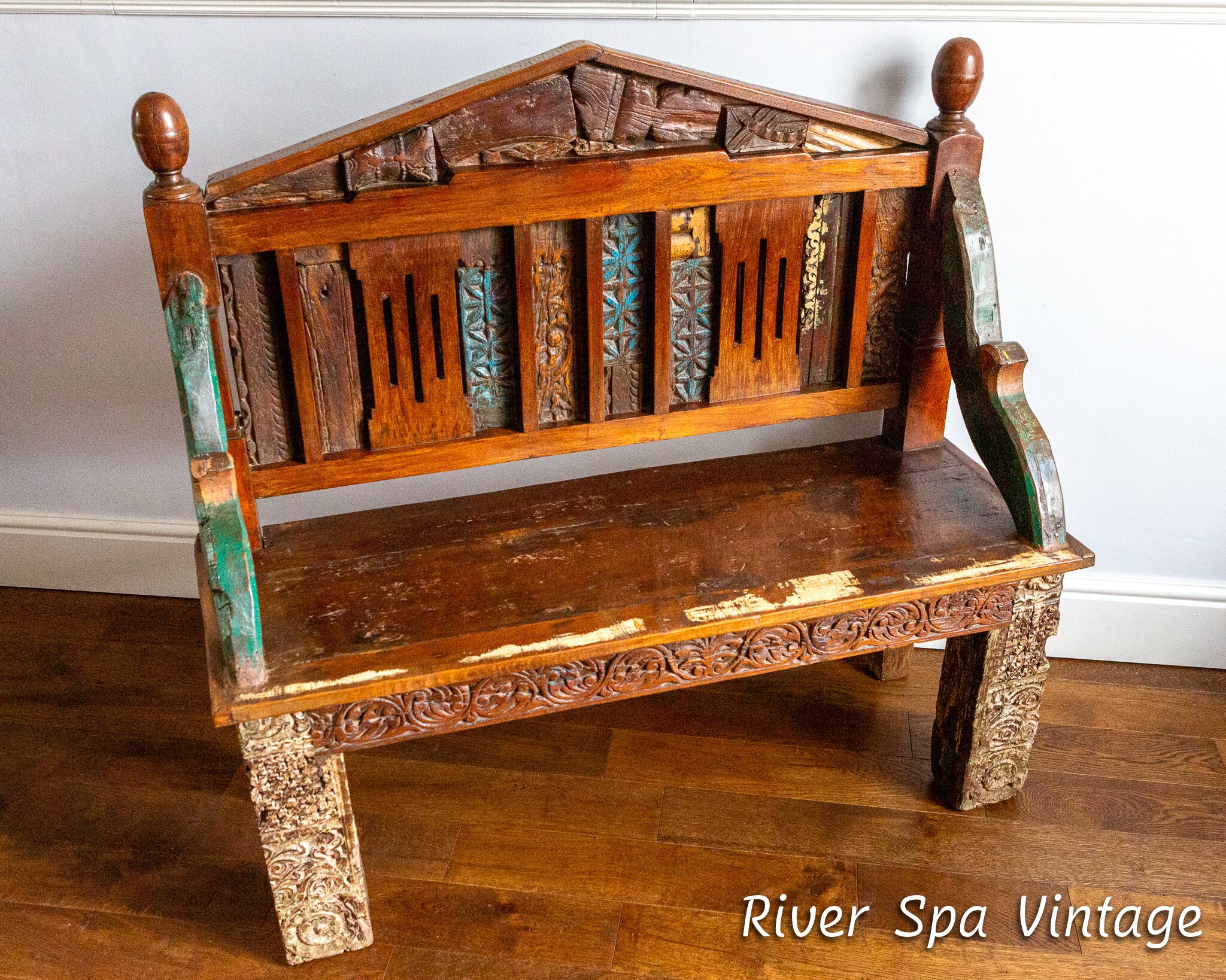 Antique Indian Carved Teak Bench Rajasthan Reclaimed Decorative Salvage ...