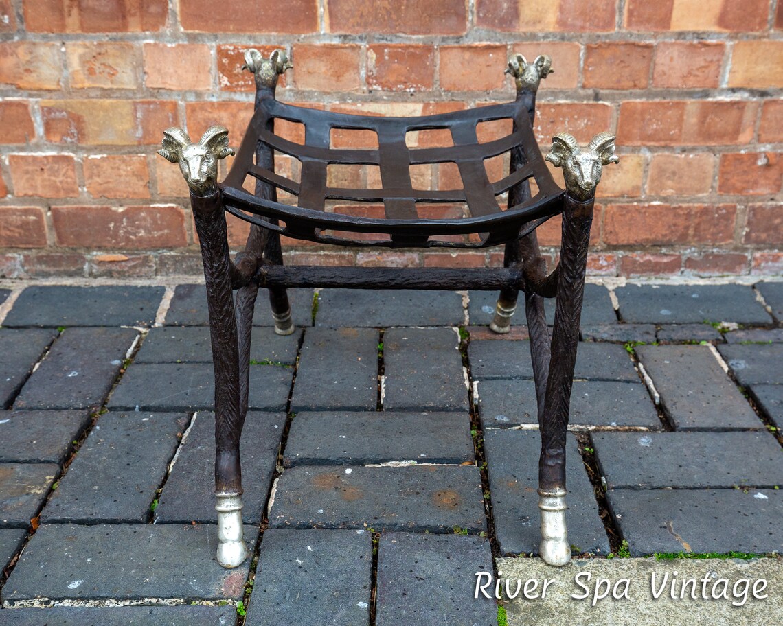 Hollywood Regency Bronze Footstool Ottoman Rams Head Rams Hooves Pouf ...