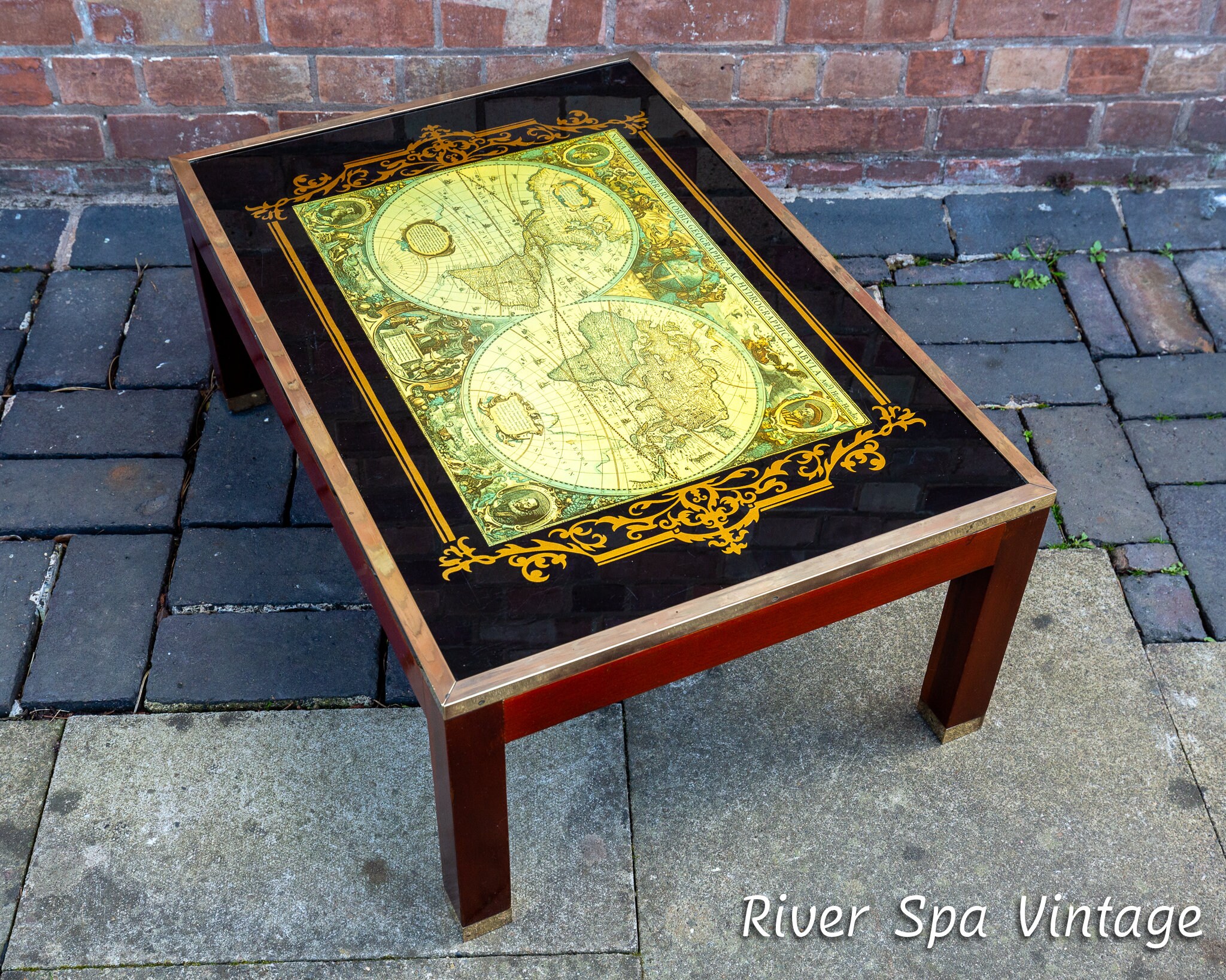 World Map Coffee Table Large Campaign Style Mid Century Atlas Glass ...