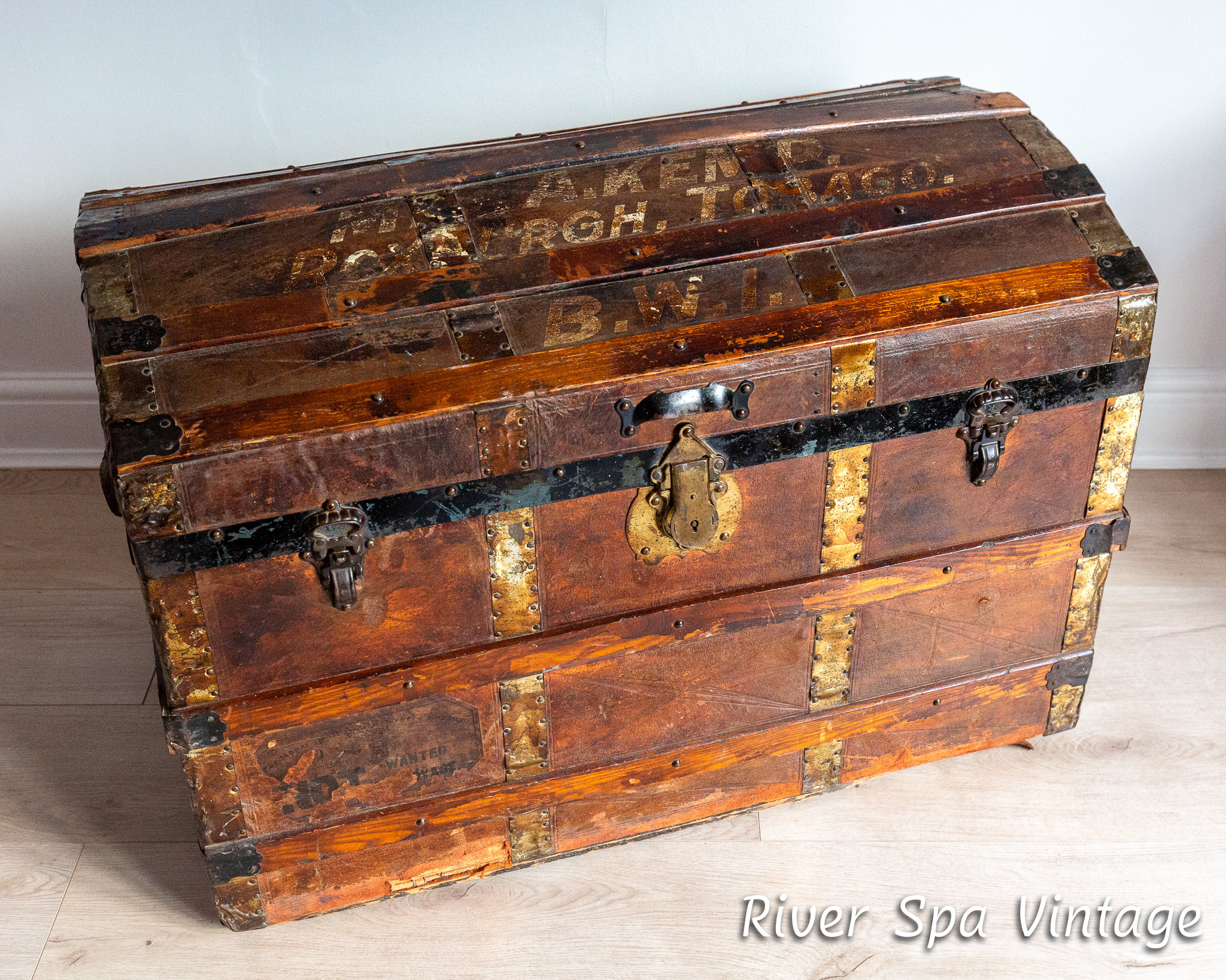 Authentic Victorian Leather Domed Travel Steamer Trunk, Antique ...