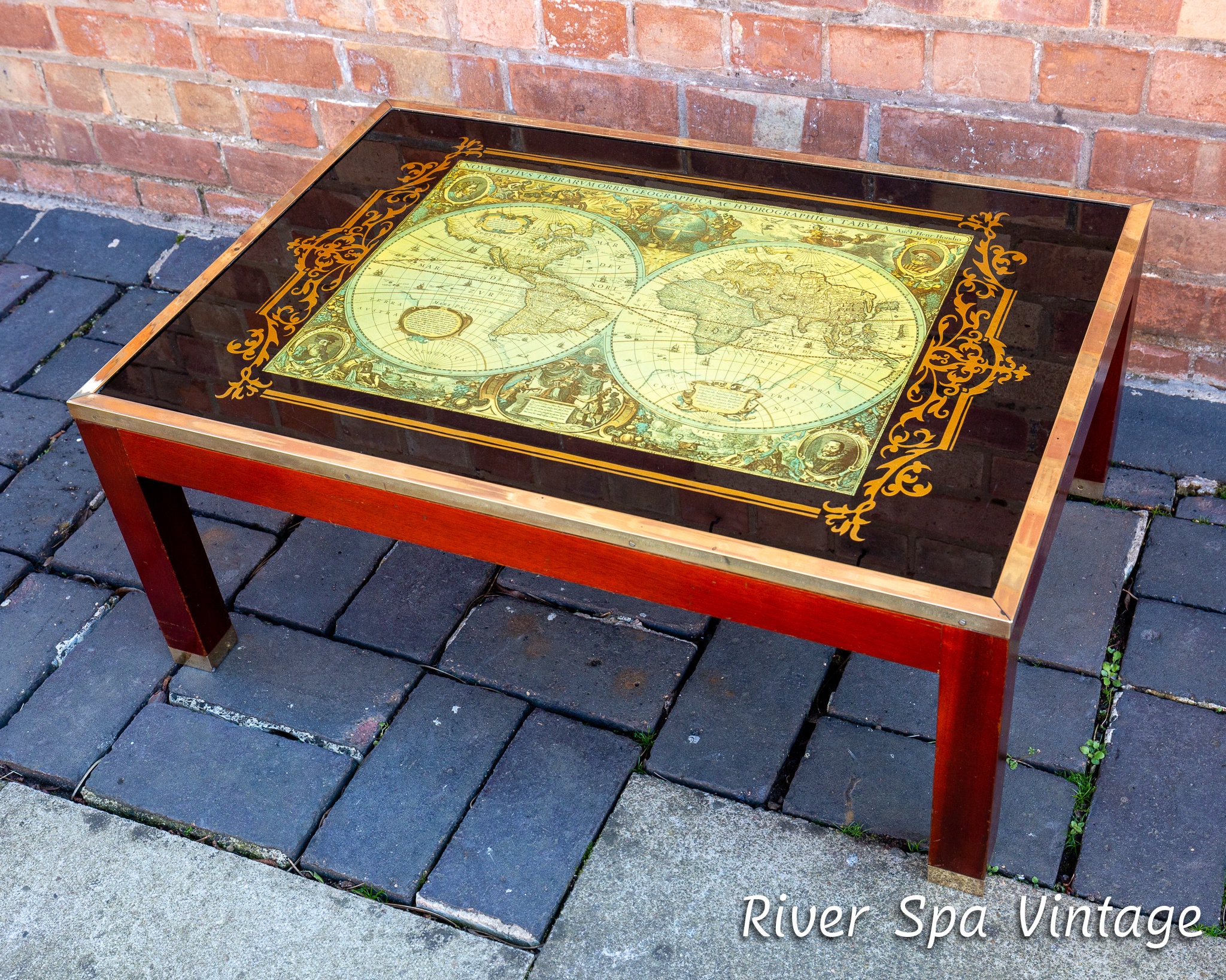 World Map Coffee Table Large Campaign Style Mid Century Atlas Glass ...