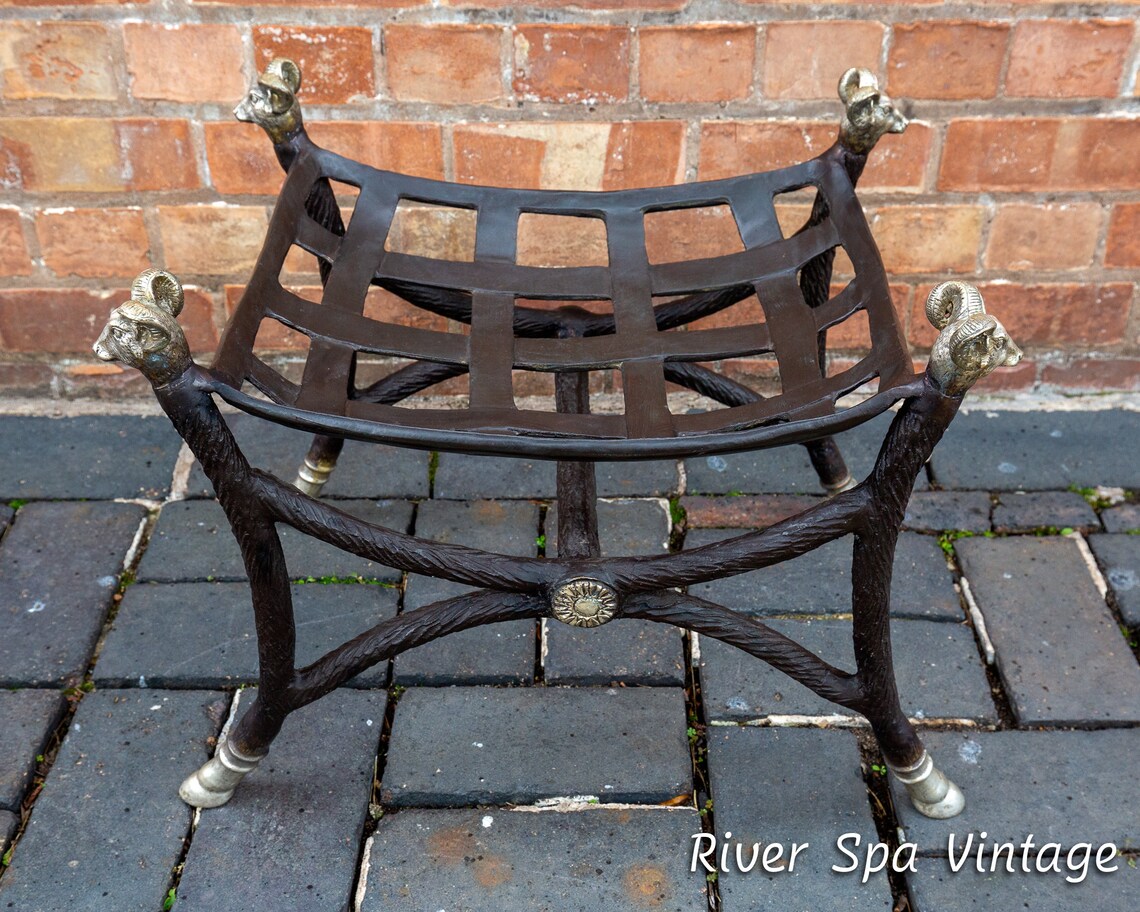 Hollywood Regency Bronze Footstool Ottoman Rams Head Rams Hooves Pouf ...