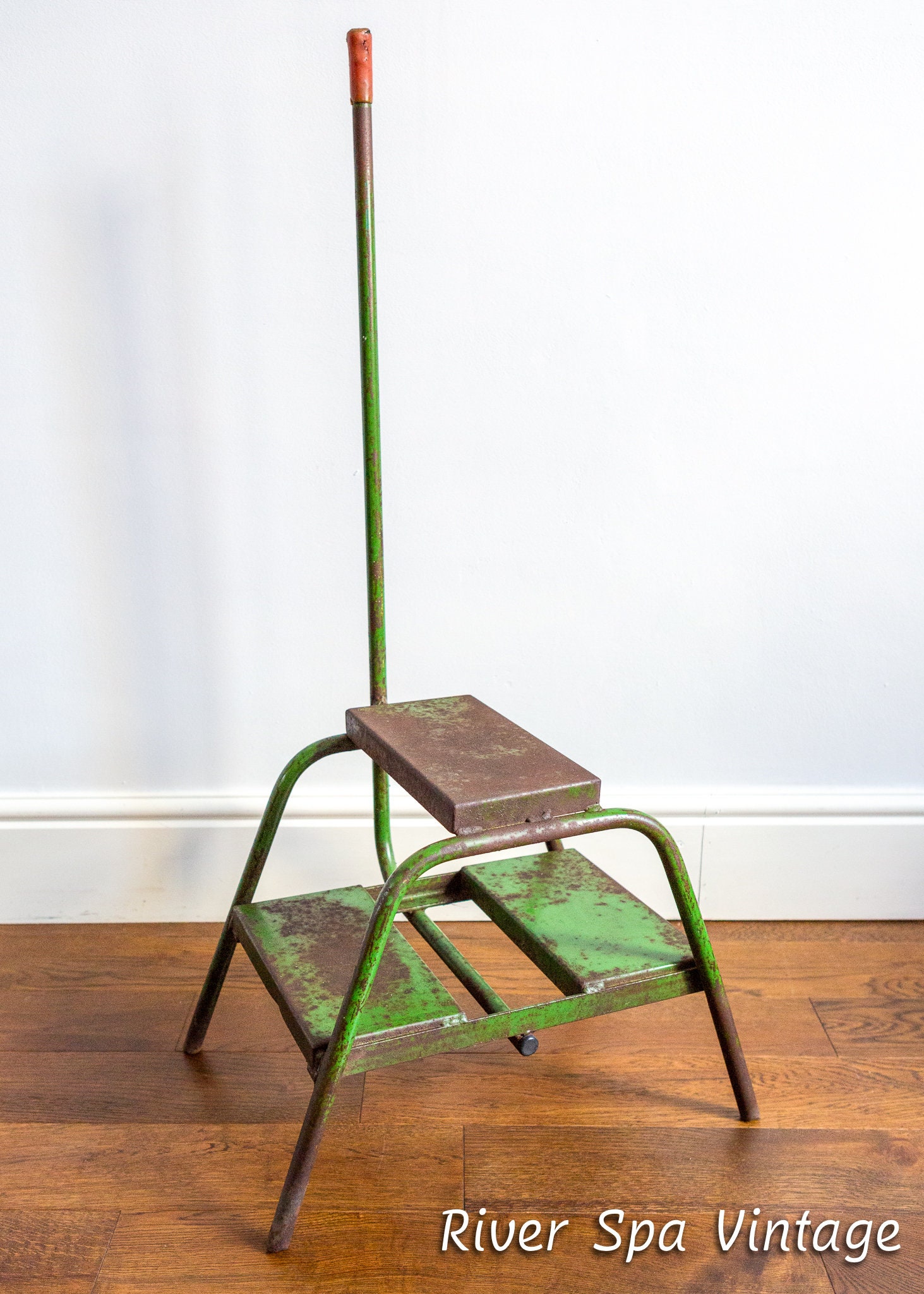 Early Mid Century Double Sided Shamrock Green Metal Steps With Handle ...