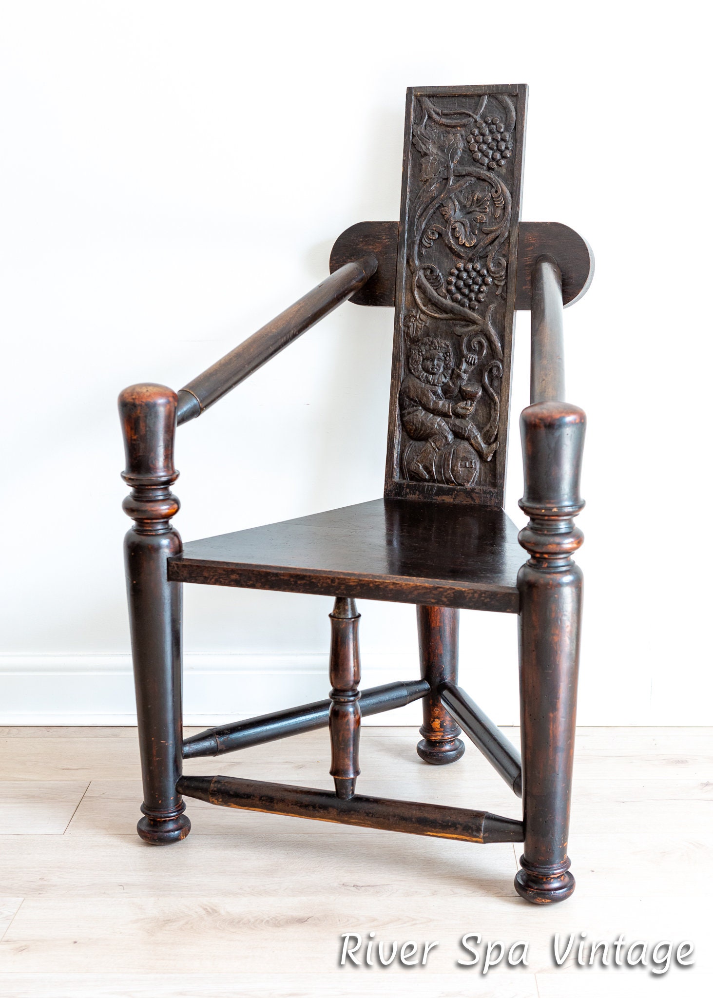 18th Century Turner’s Chair Antique Tall Carved Back Statement Chair ...