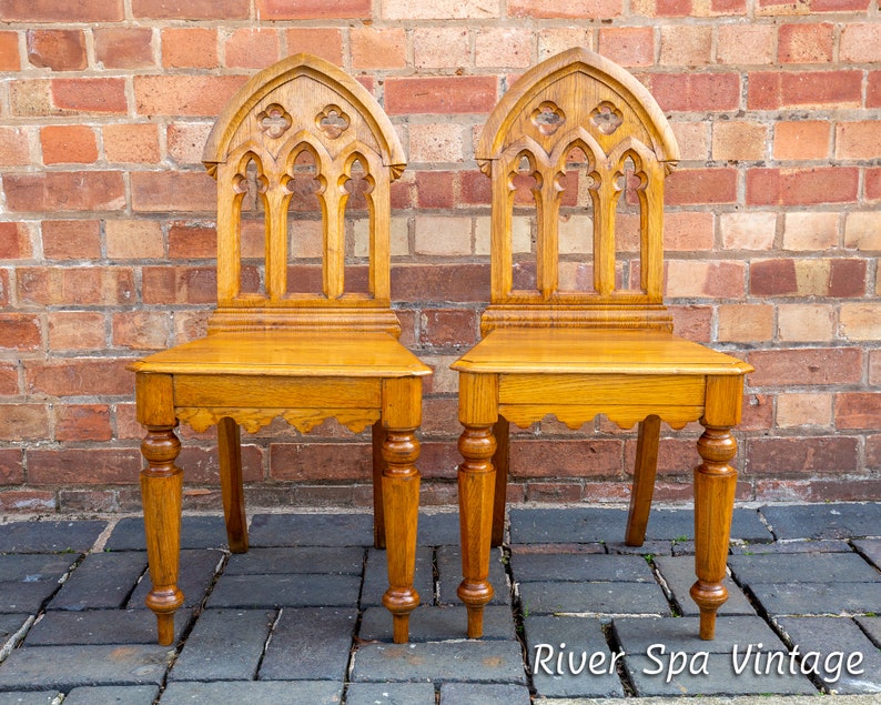 4 Light Oak Dining Chairs Gothic Steeple Back Set of Four Dining Chairs ...