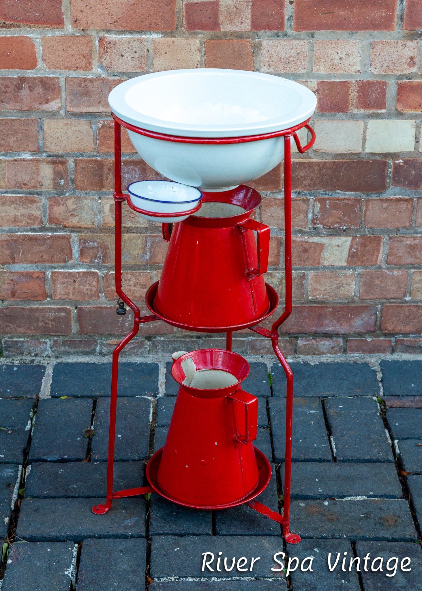 French Wash Stand 1950s Mid Century Rustic MCM Red White Decorative ...