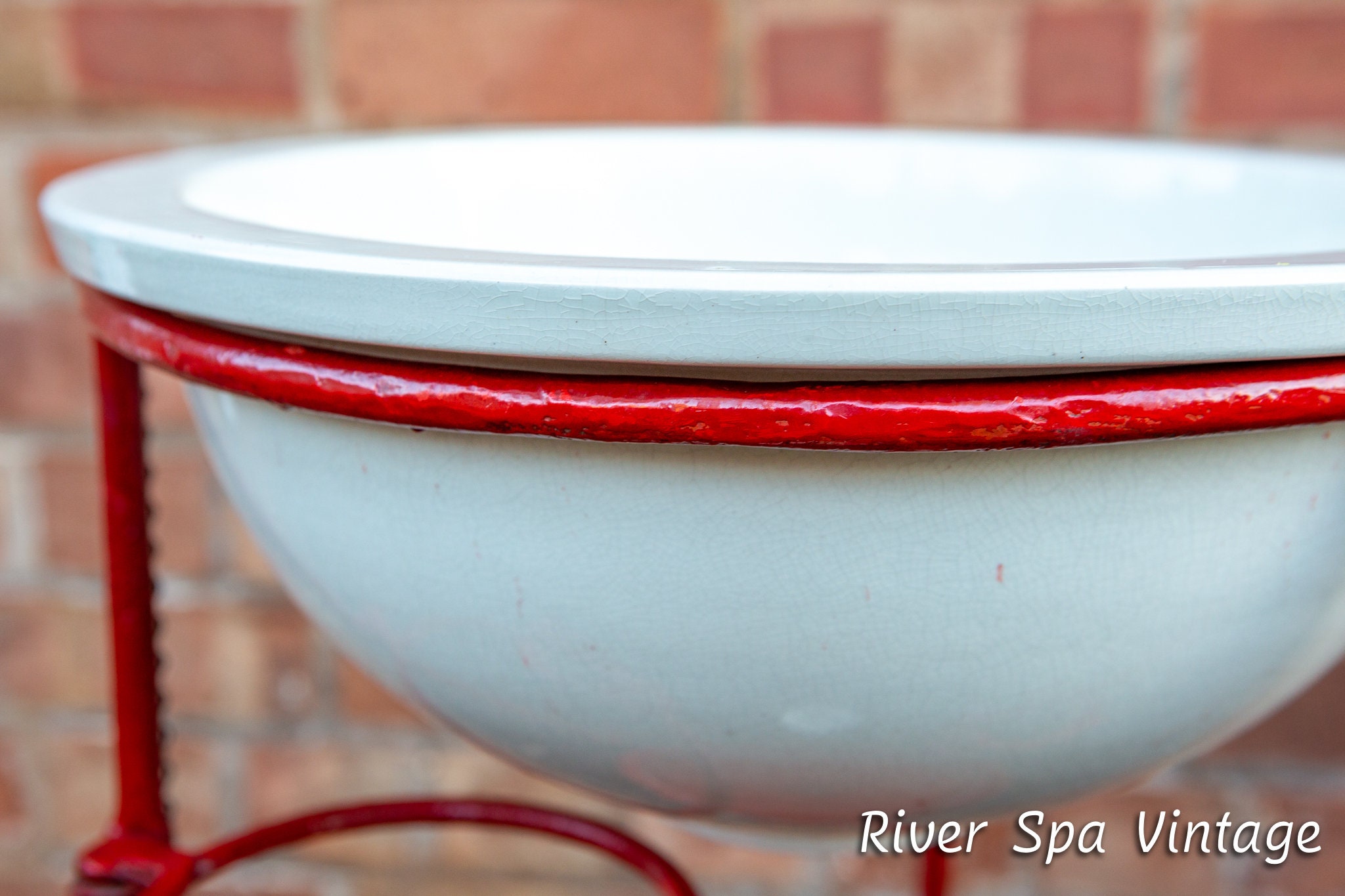 French Wash Stand 1950s Mid Century Rustic MCM Red White Decorative ...