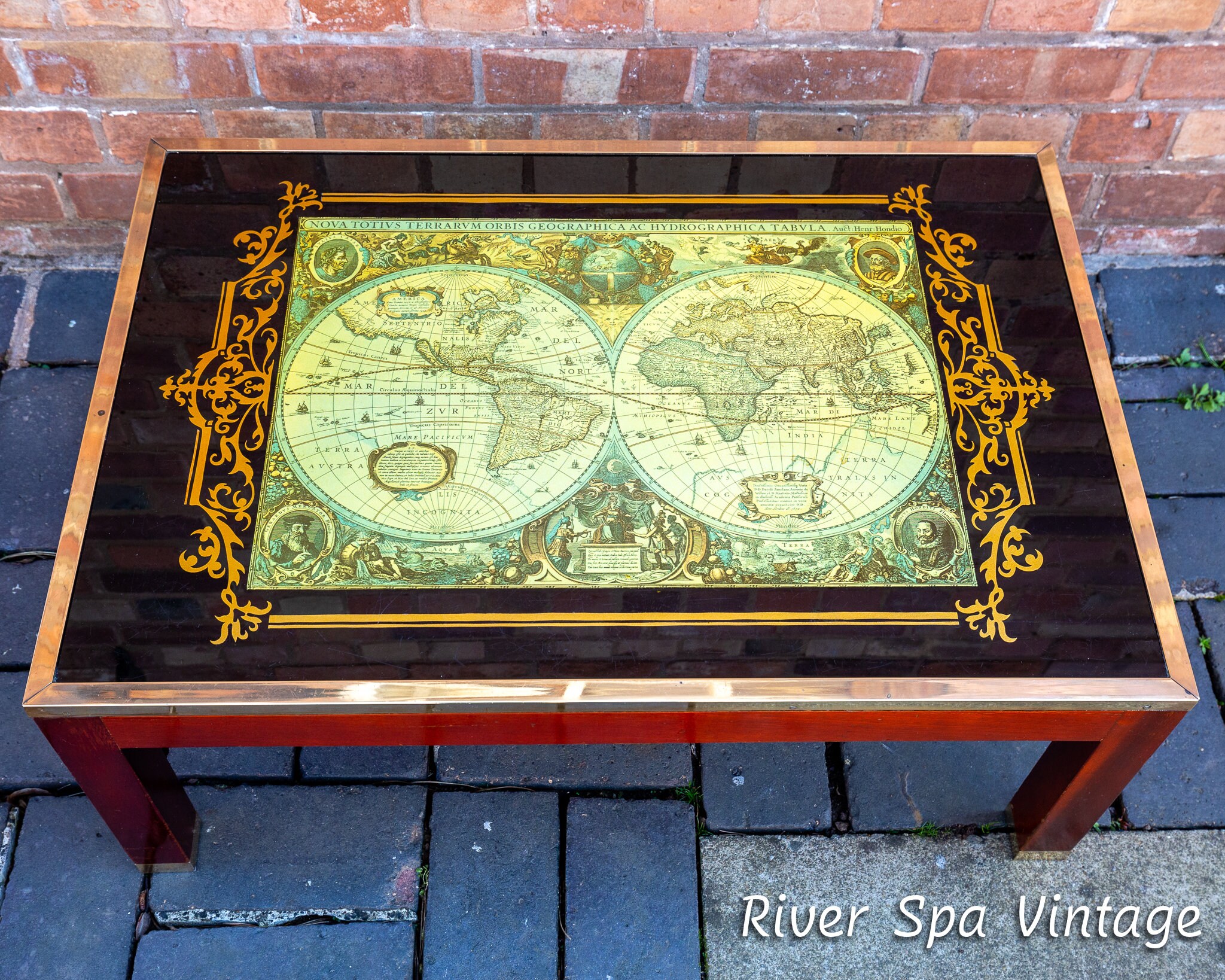 World Map Coffee Table Large Campaign Style Mid Century Atlas Glass ...