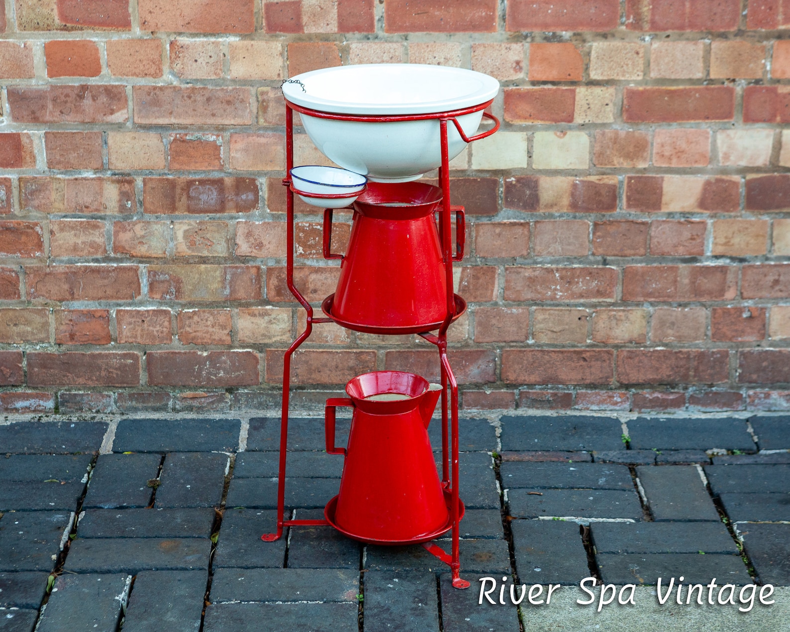 French Wash Stand 1950s Mid Century Rustic MCM Red White Decorative ...