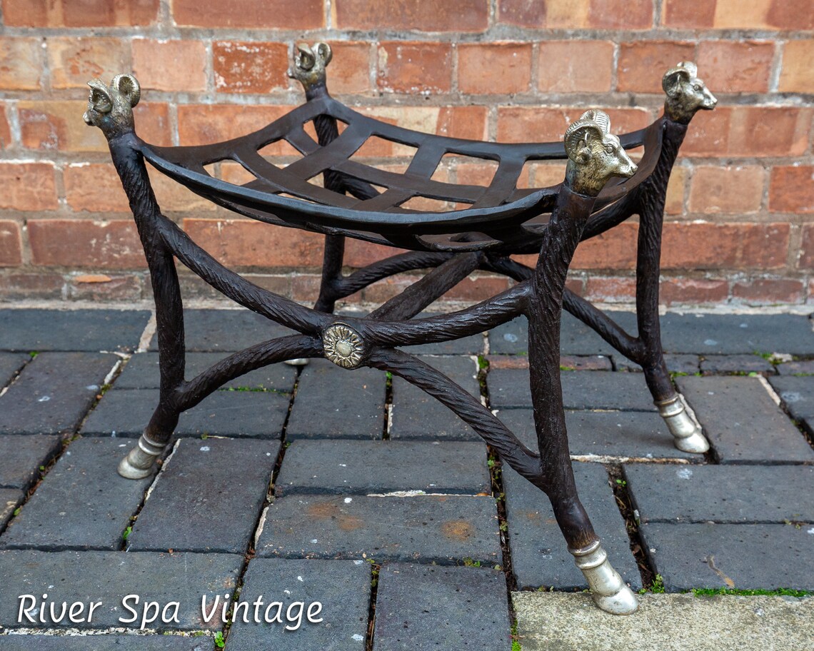 Hollywood Regency Bronze Footstool Ottoman Rams Head Rams Hooves Pouf ...