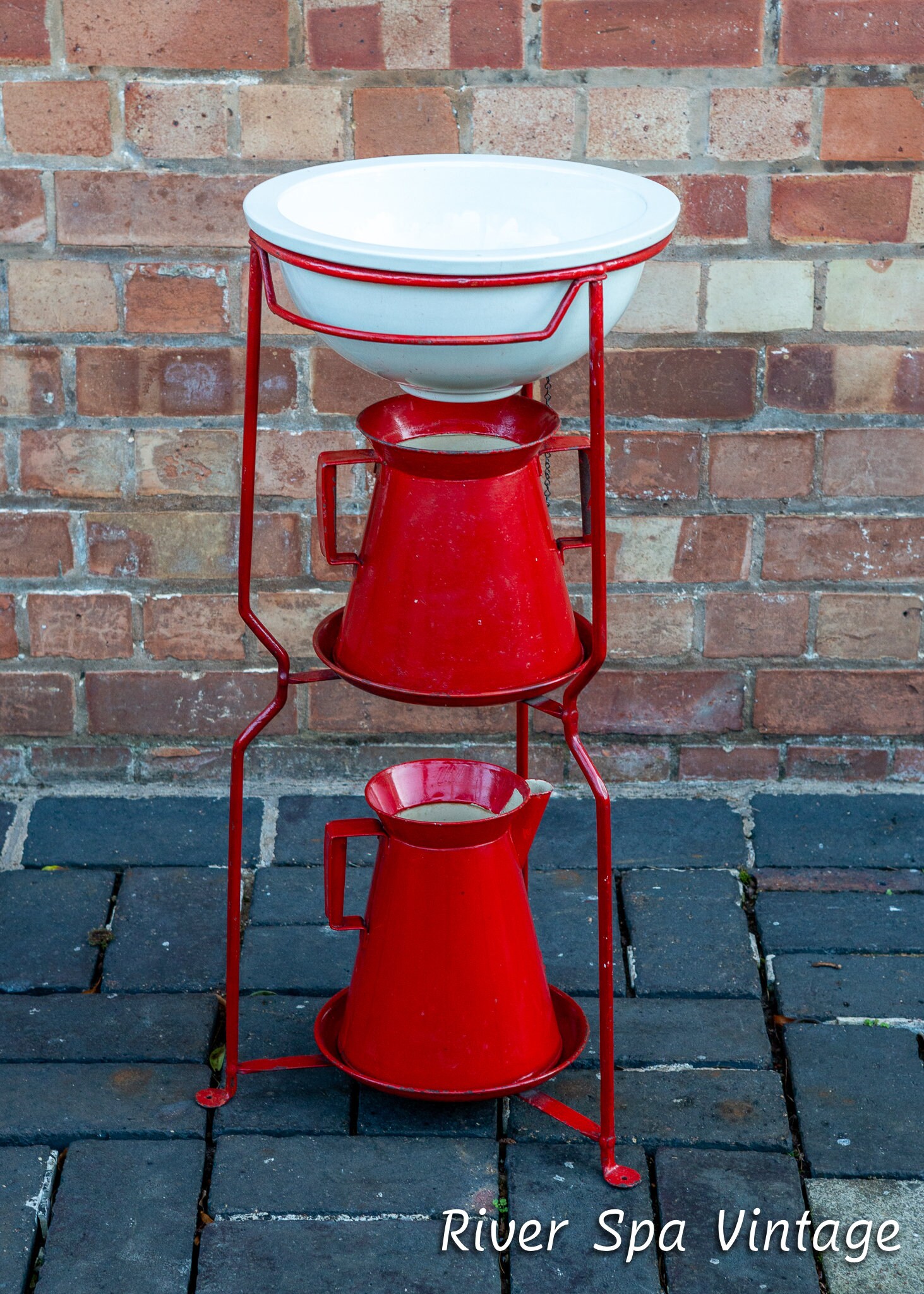 French Wash Stand 1950s Mid Century Rustic MCM Red White Decorative ...