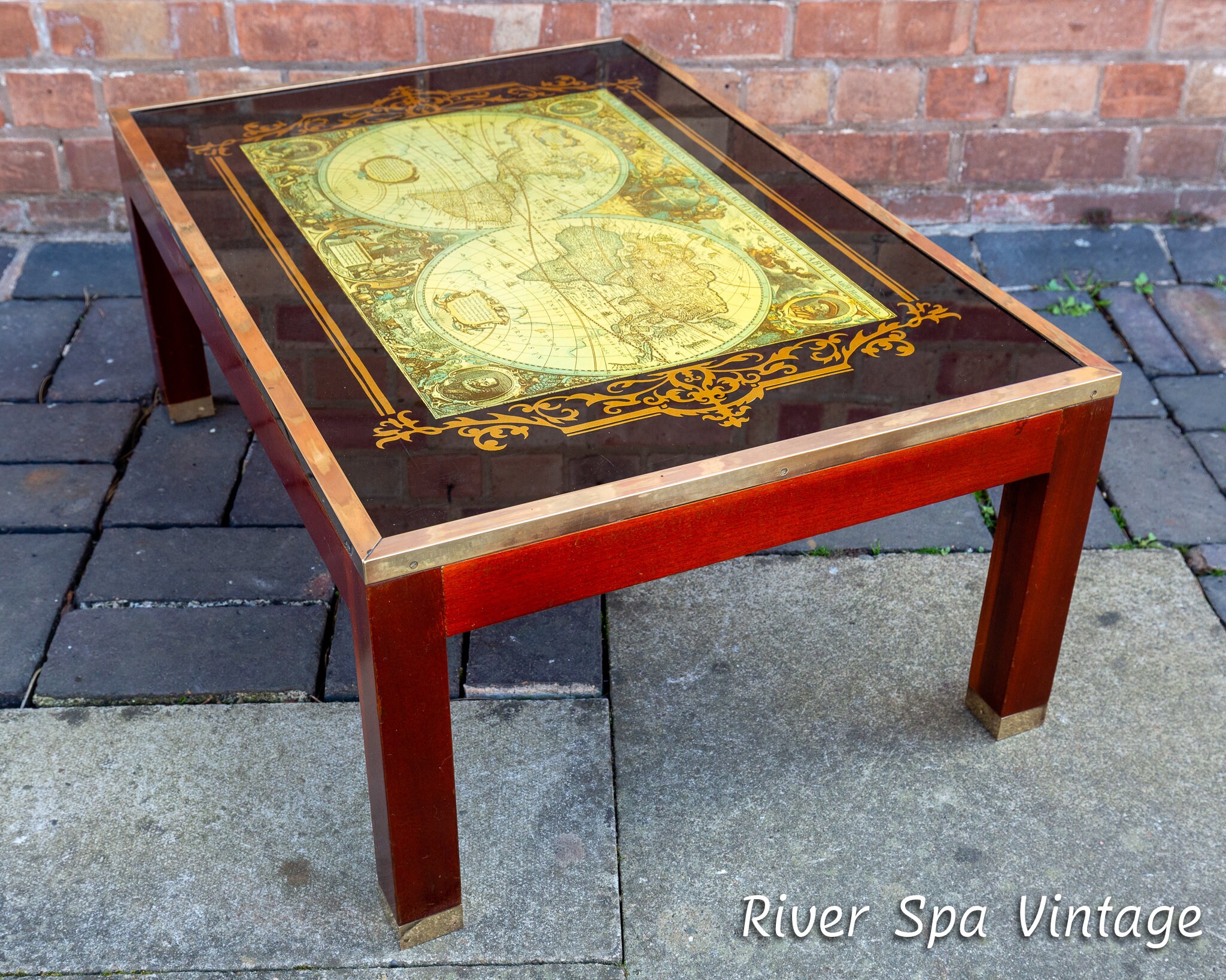 World Map Coffee Table Large Campaign Style Mid Century Atlas Glass ...