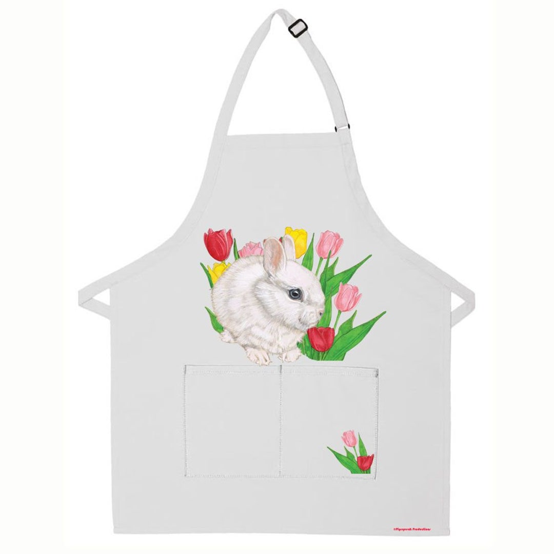 Bunny Dwarf White Rabbit Apron Two Pocket Bib Apron With Adjustable ...