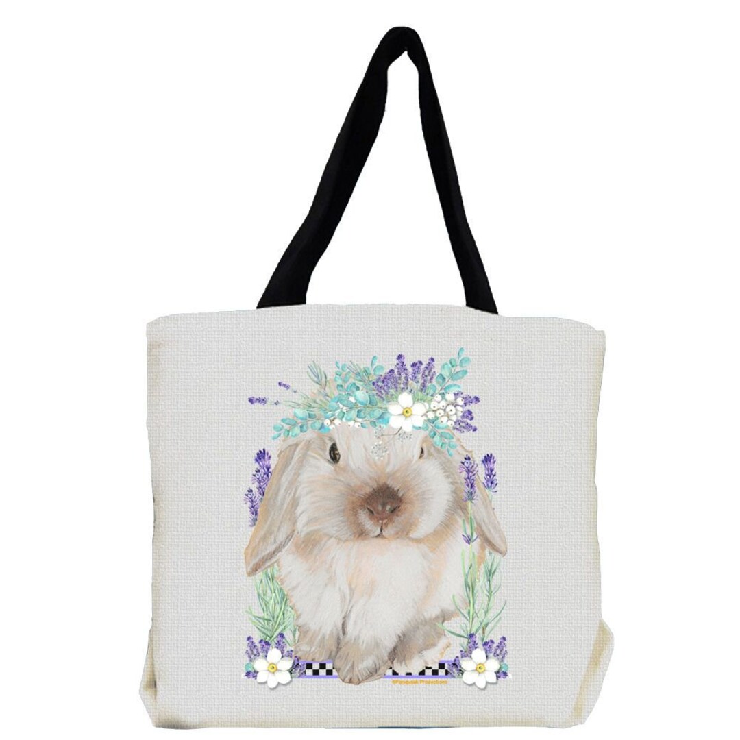 Bunny Floppy Eared Lop Eared Beige Rabbit With Lavender Flowers Tote ...