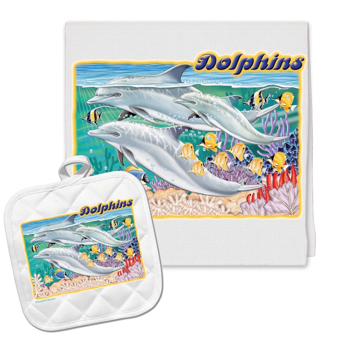 Dolphin Kitchen Dish Towel and Pot Holder Gift Set - Etsy