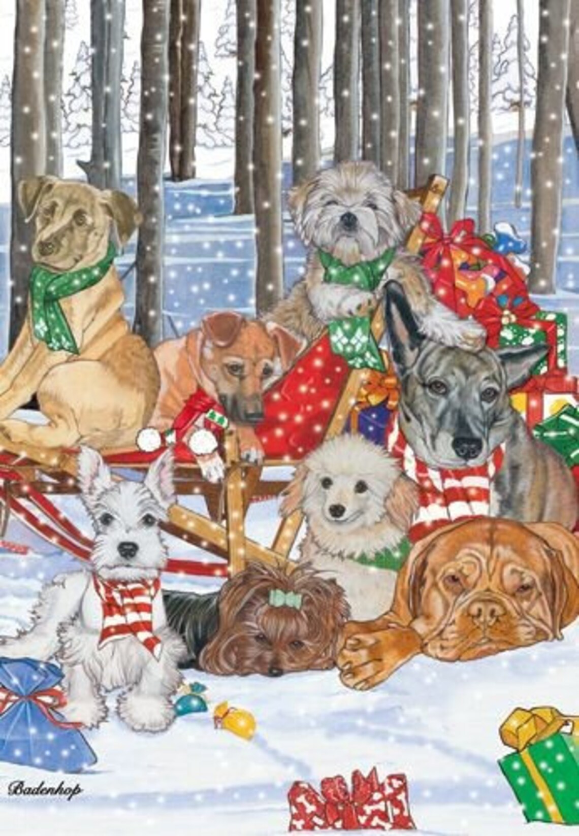 Dog Sleighride Christmas Cards, Watercolor Art, Set of 10 - Etsy