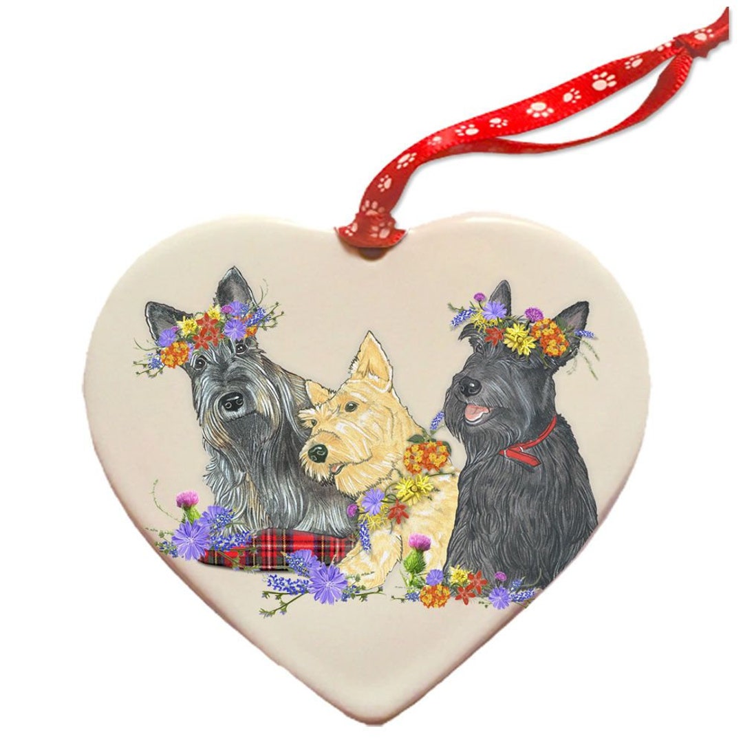Scottish Terrier Scottie Porcelain Floral Heart Shaped Ornament Décor ...