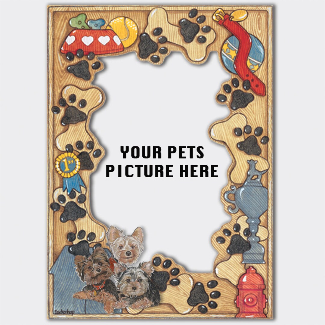 Yorkie Wooden Picture Frame Die-cut 2-dimensional 5” X 7” Holds 4" X 6 ...