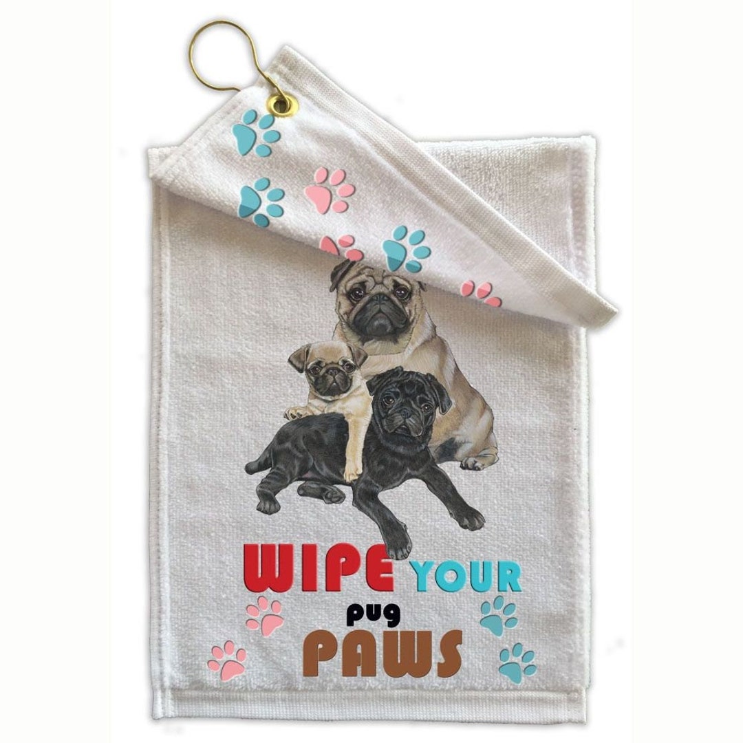 Pug Trio Paw Wipe Towel 12 X 16 Grommet With Clip PT527 Golf Towel Gift ...