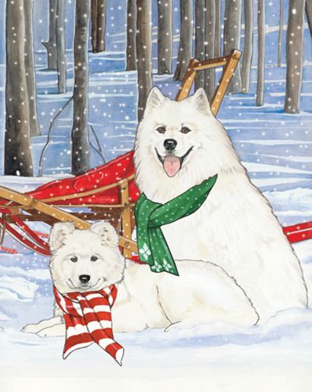 Samoyed Christmas Cards, Watercolor Dog Art (set of 10) - Etsy