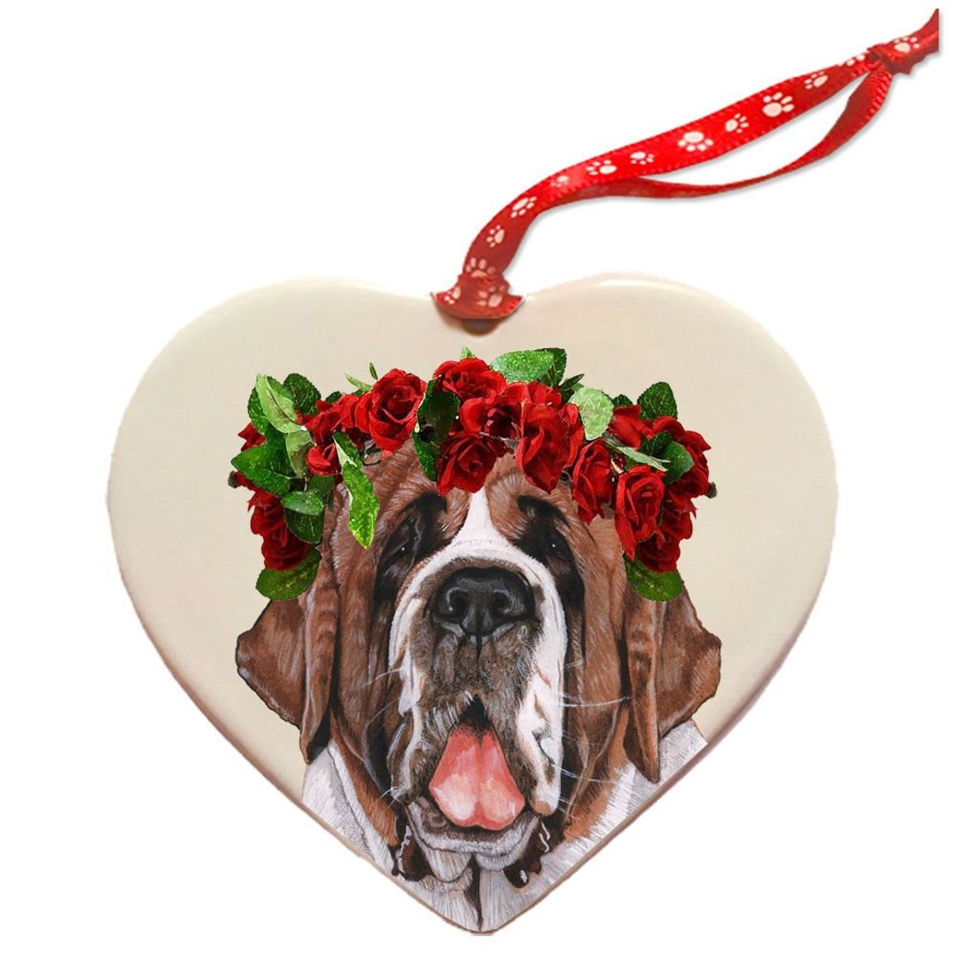 Saint Bernard Porcelain Valentine’s Day Heart Ornament Pet Gift, Double ...