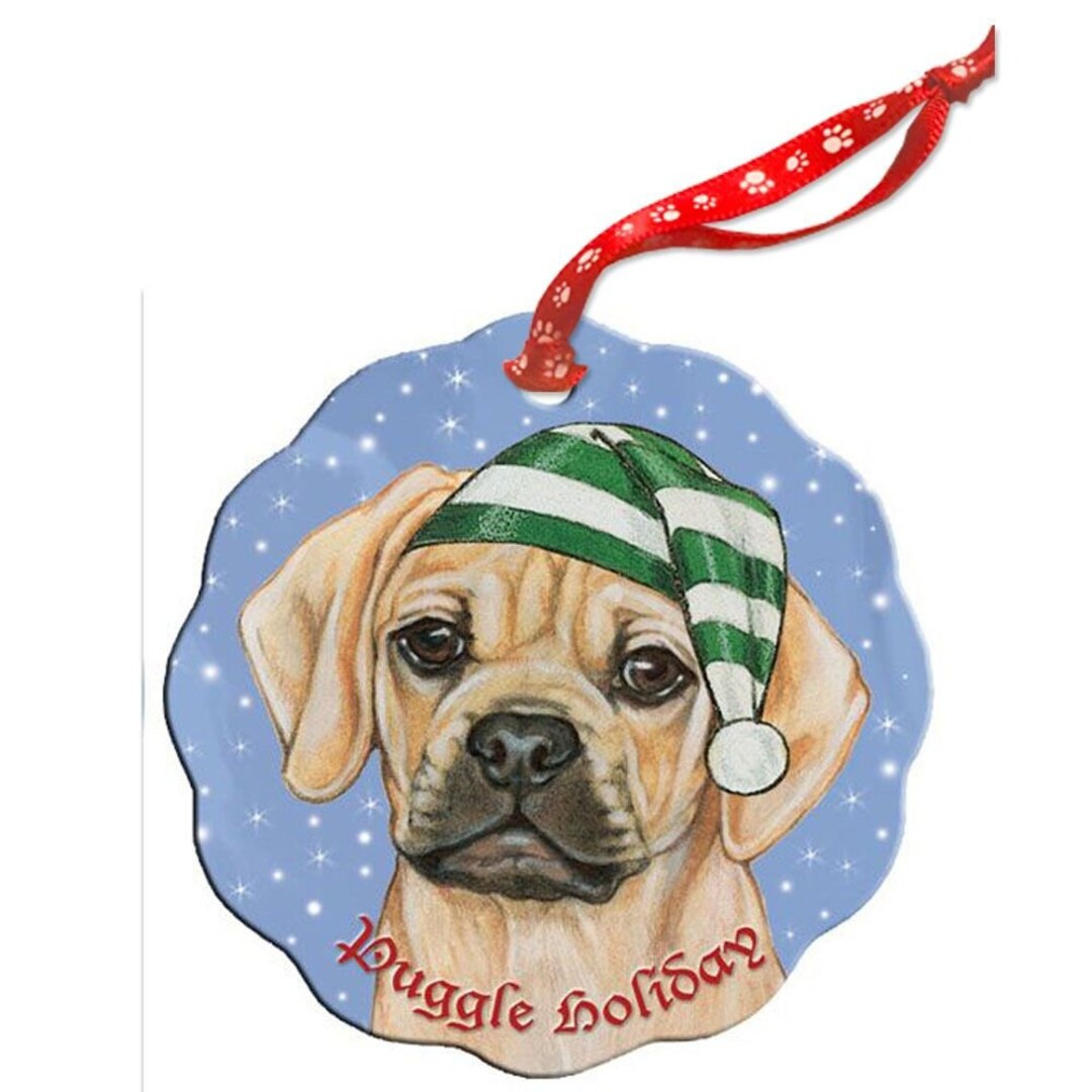 Puggle Holiday Porcelain Christmas Tree Ornament Double-sided (ORP578 ...