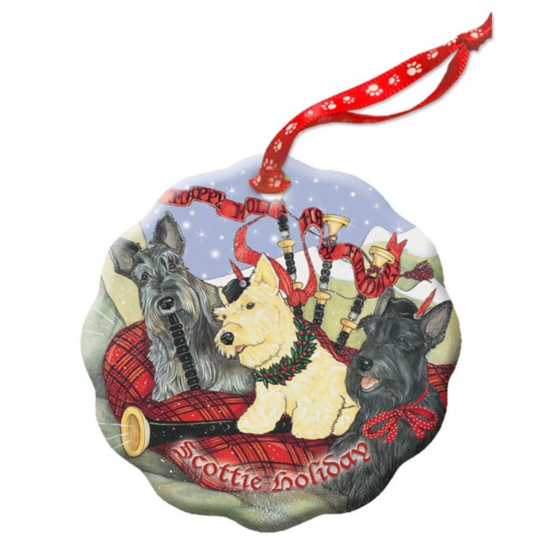 Scottish Terrier Scottie Dog Holiday Porcelain Christmas Tree Ornament ...