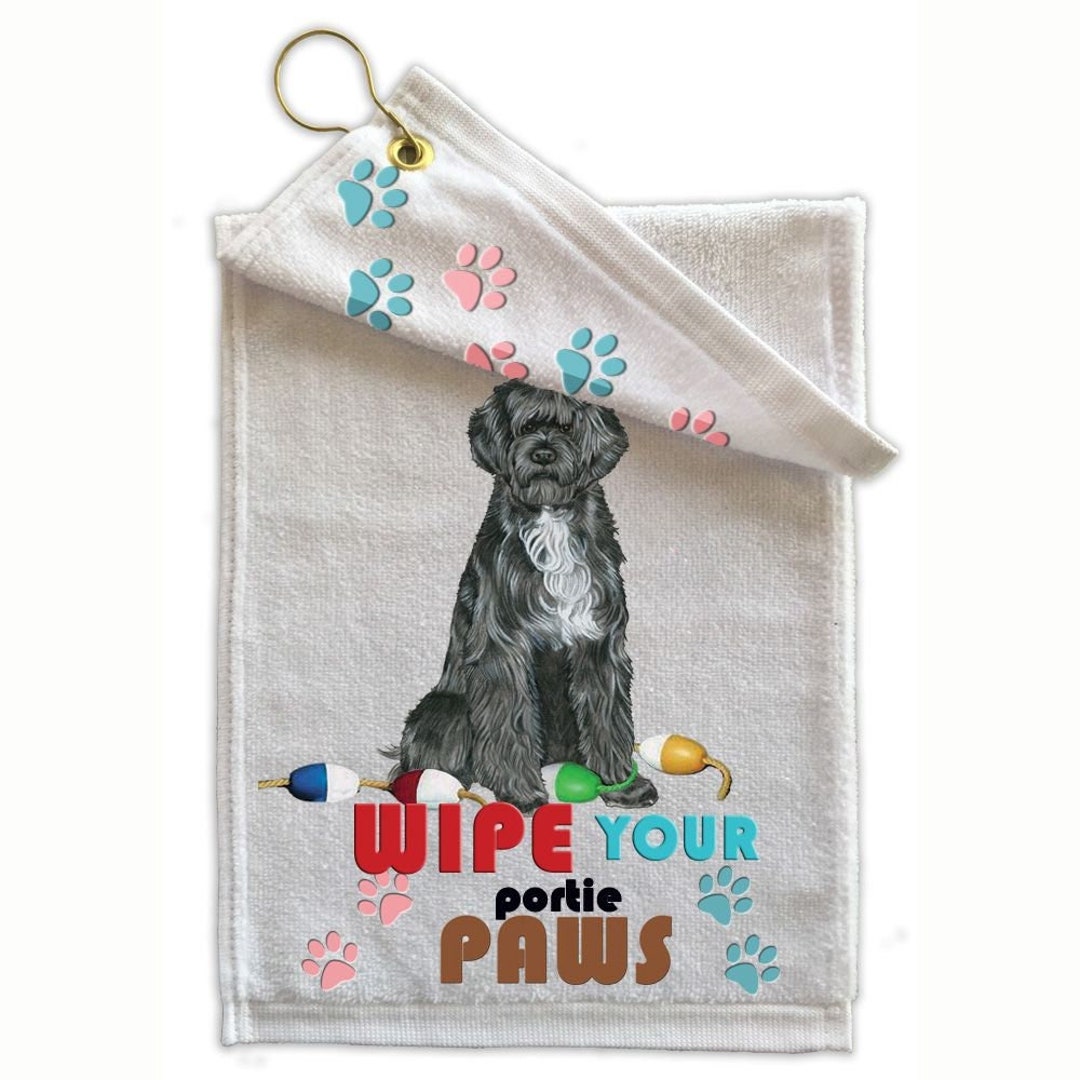 Portuguese Water Dog Paw Wipe Towel 12" X 16" Grommet With Clip (PT577 ...