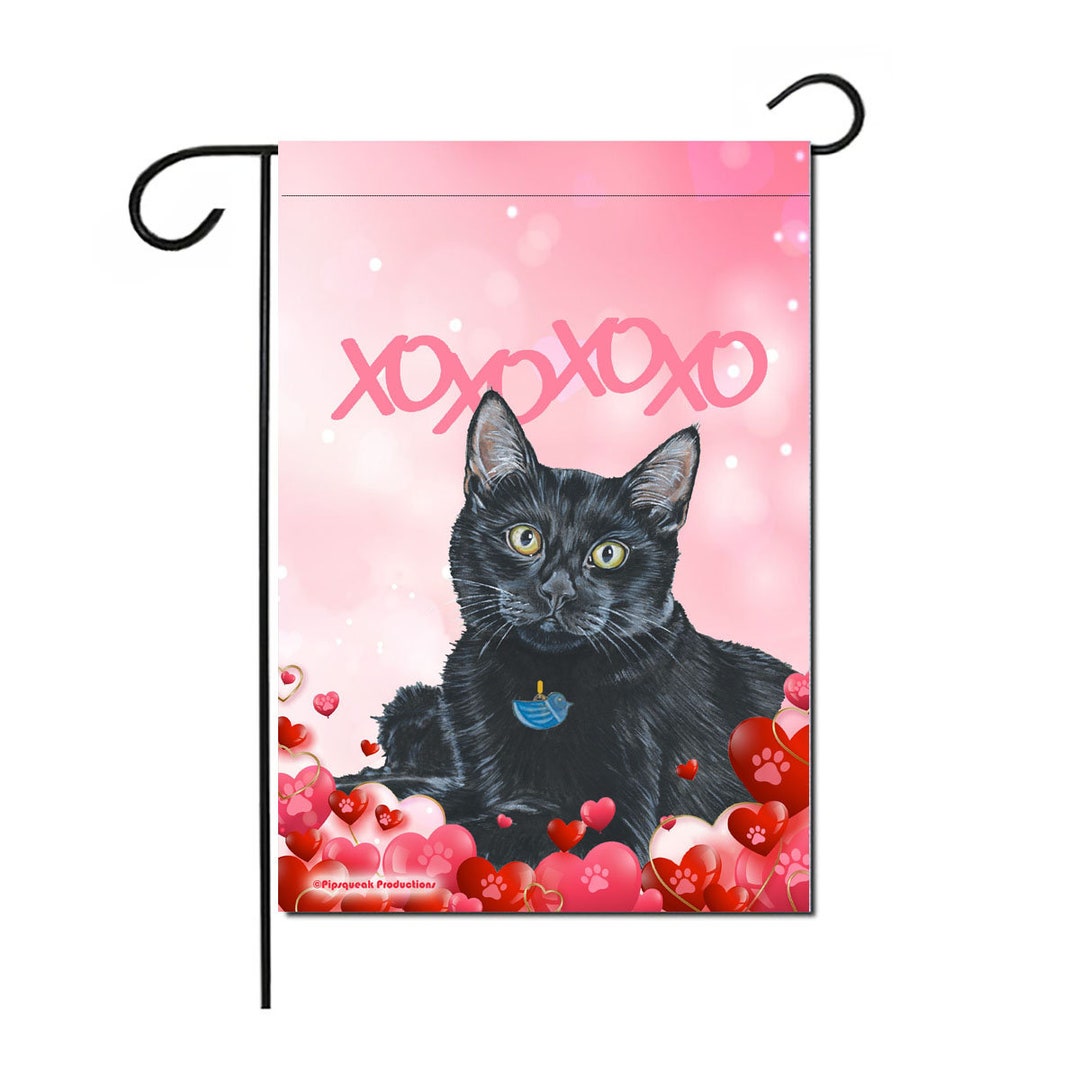 Black Cat Valentine’s Day Garden Flag, Double Sided 12” X 18” Yard Art ...