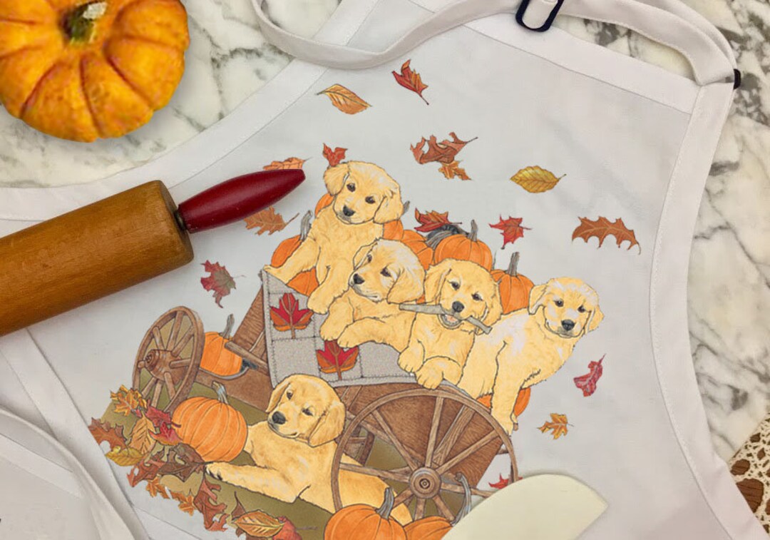 Golden Retriever Pumpkin Ride Apron Two Pocket Bib Apron With Adj Neck ...