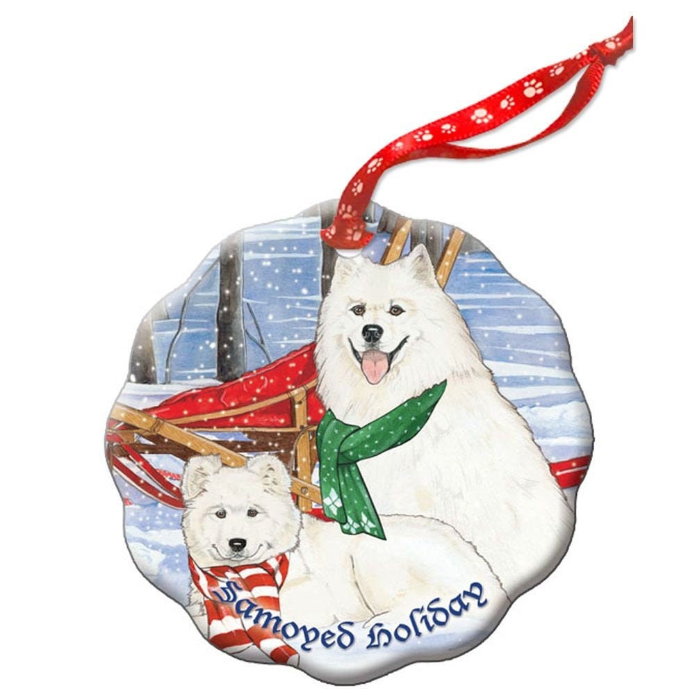 Samoyed Holiday Porcelain Christmas Tree Ornament Double-sided (ORP956 ...