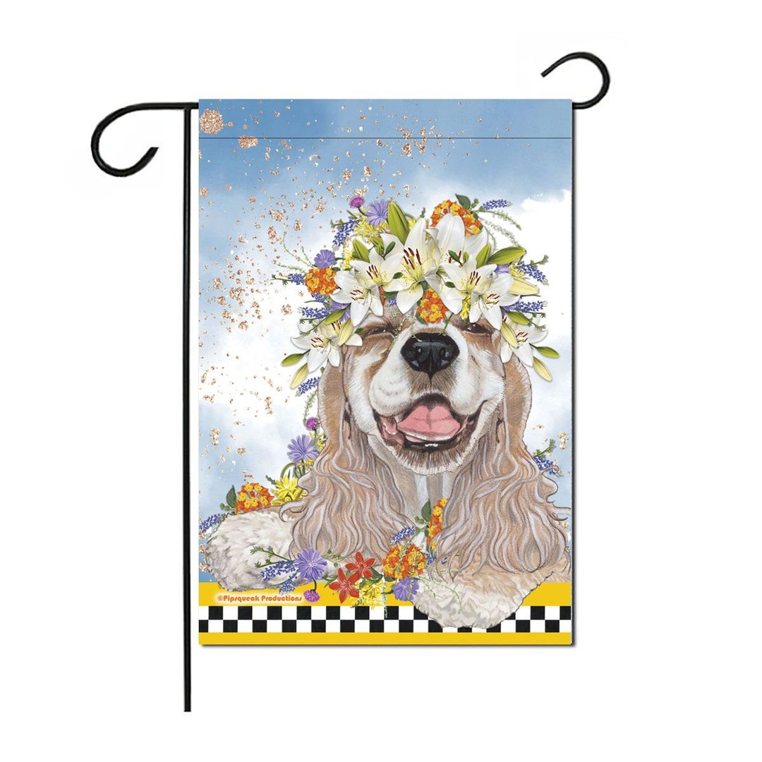Cocker Spaniel Floral Crown Garden Flag Double Sided 12" X 18" Yard Art ...