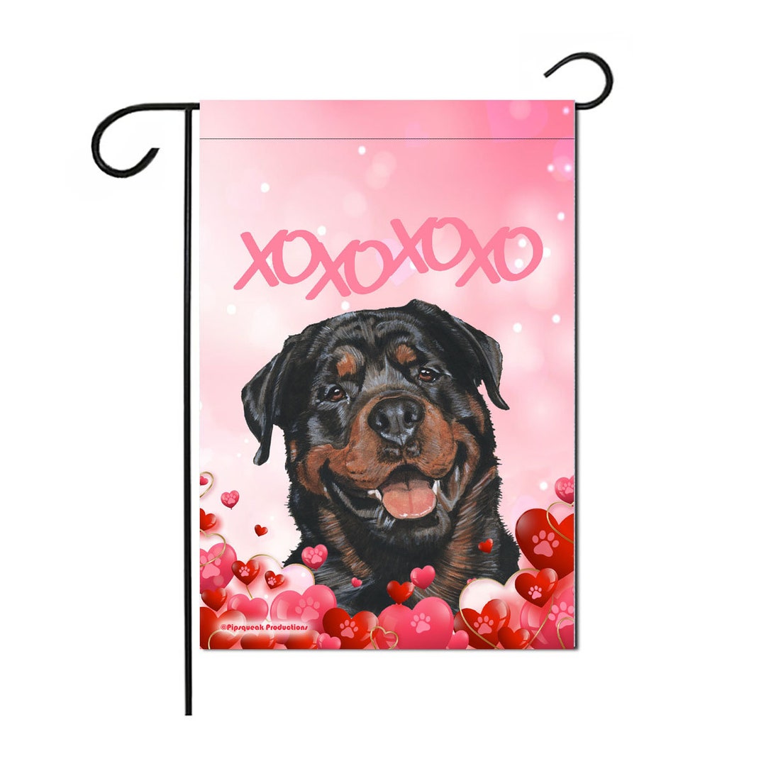 Rottweiler Valentine’s Day Garden Flag, Double Sided 12” X 18” Yard Art ...