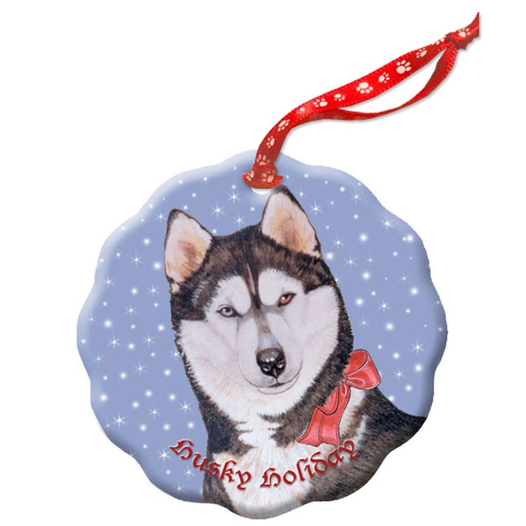 Siberian Husky Holiday Porcelain Christmas Tree Ornament Double-sided ...