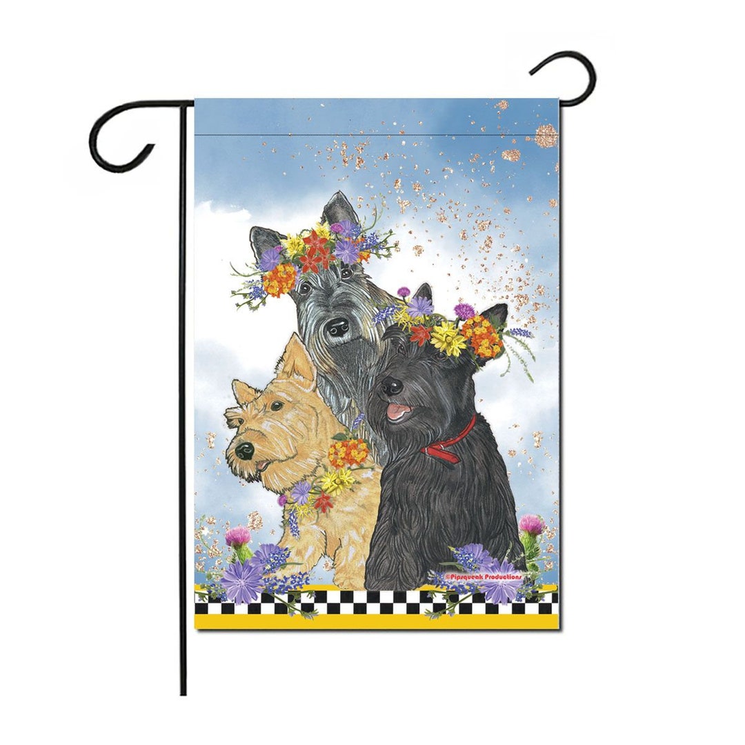 Scottish Terrier Floral Crown Garden Flag Double Sided 12" X 18" Yard ...