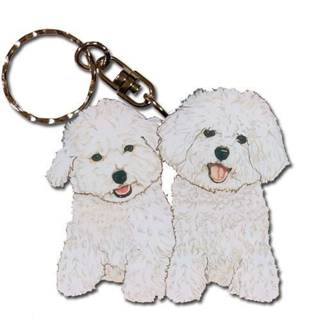 Bichon Frisé Keychain, Wooden Die-cut, Souvenir Key Holder, Bookbag ...