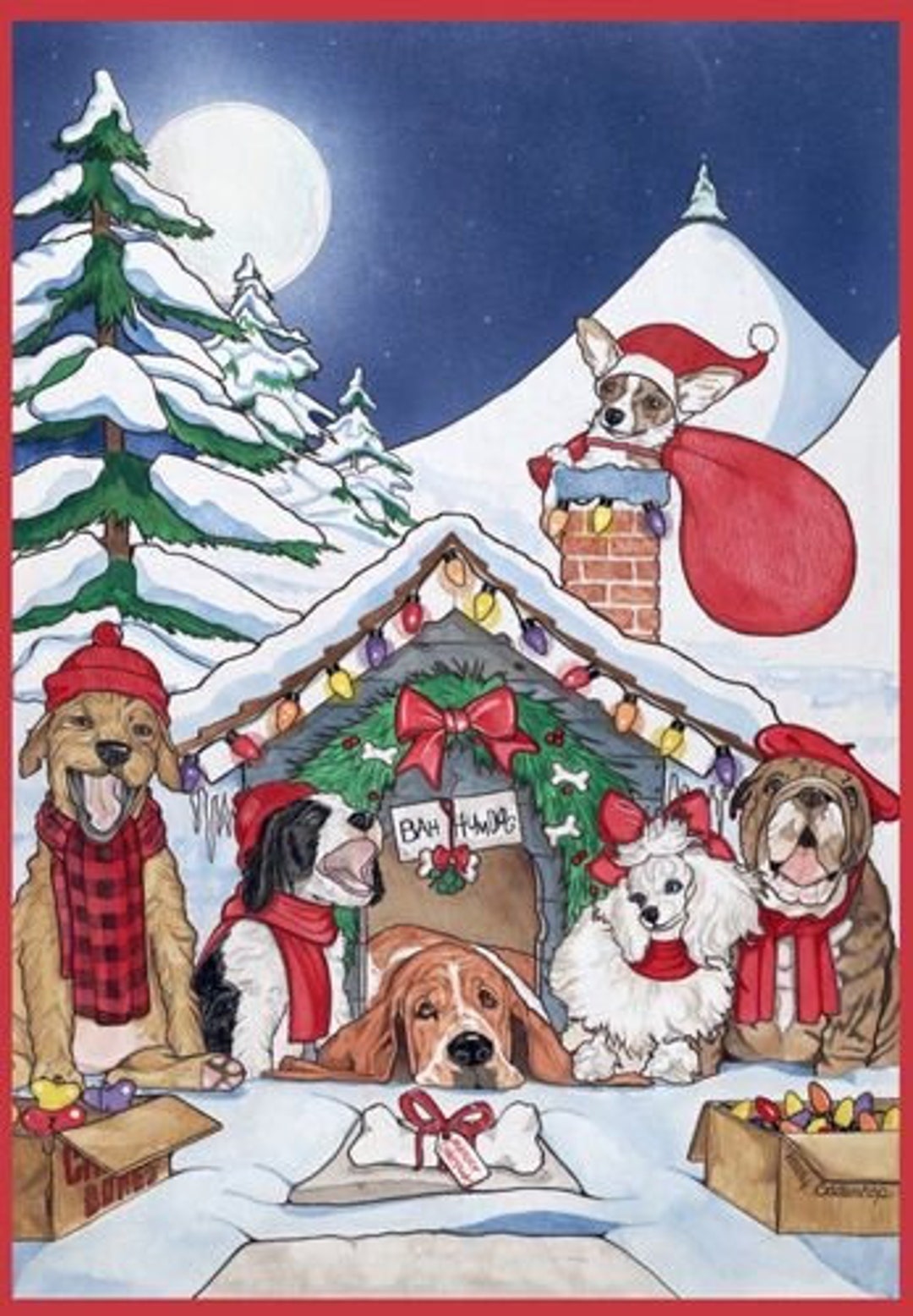 Dog Group Bah Humdog Christmas Cards Set of 10 Cards & 10 Envelopes - Etsy
