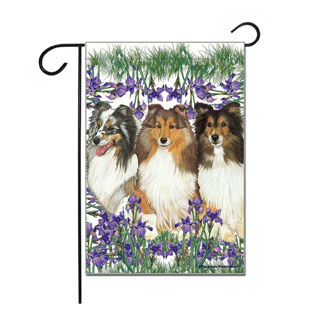 Shetland Sheepdog Sheltie Floral Garden Flag Double Sided, 12" X 18 ...