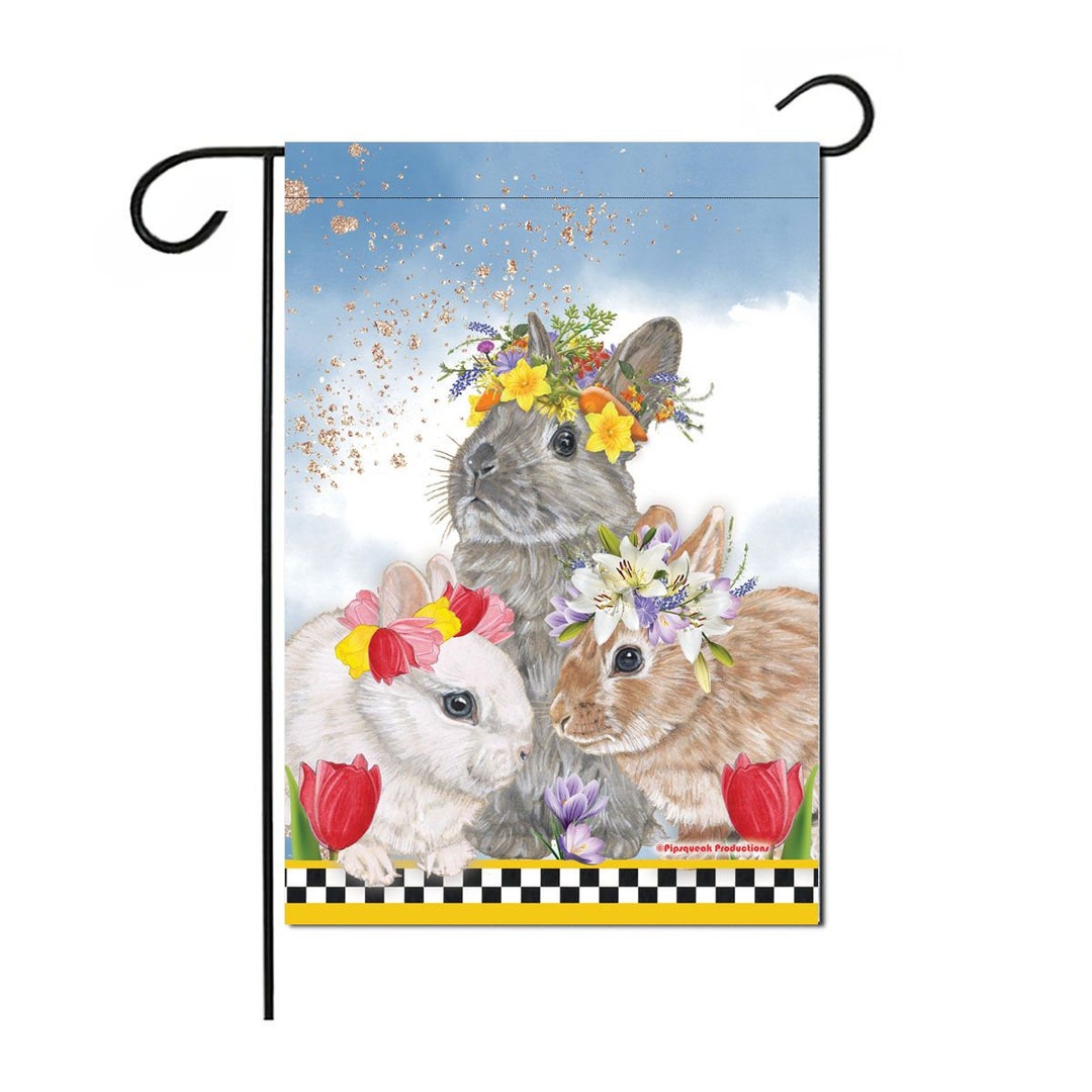 Bunny Dwarf Rabbit Floral Crown Garden Flag Double Sided 12" X 18" Yard ...