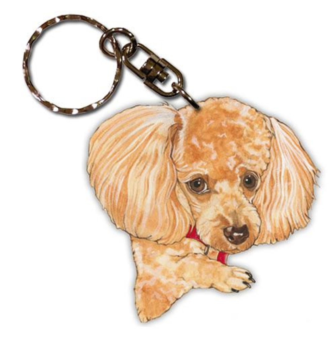 Poodle Keychain, Wooden Die-cut, Souvenir Key Holder, Bookbag Charm ...
