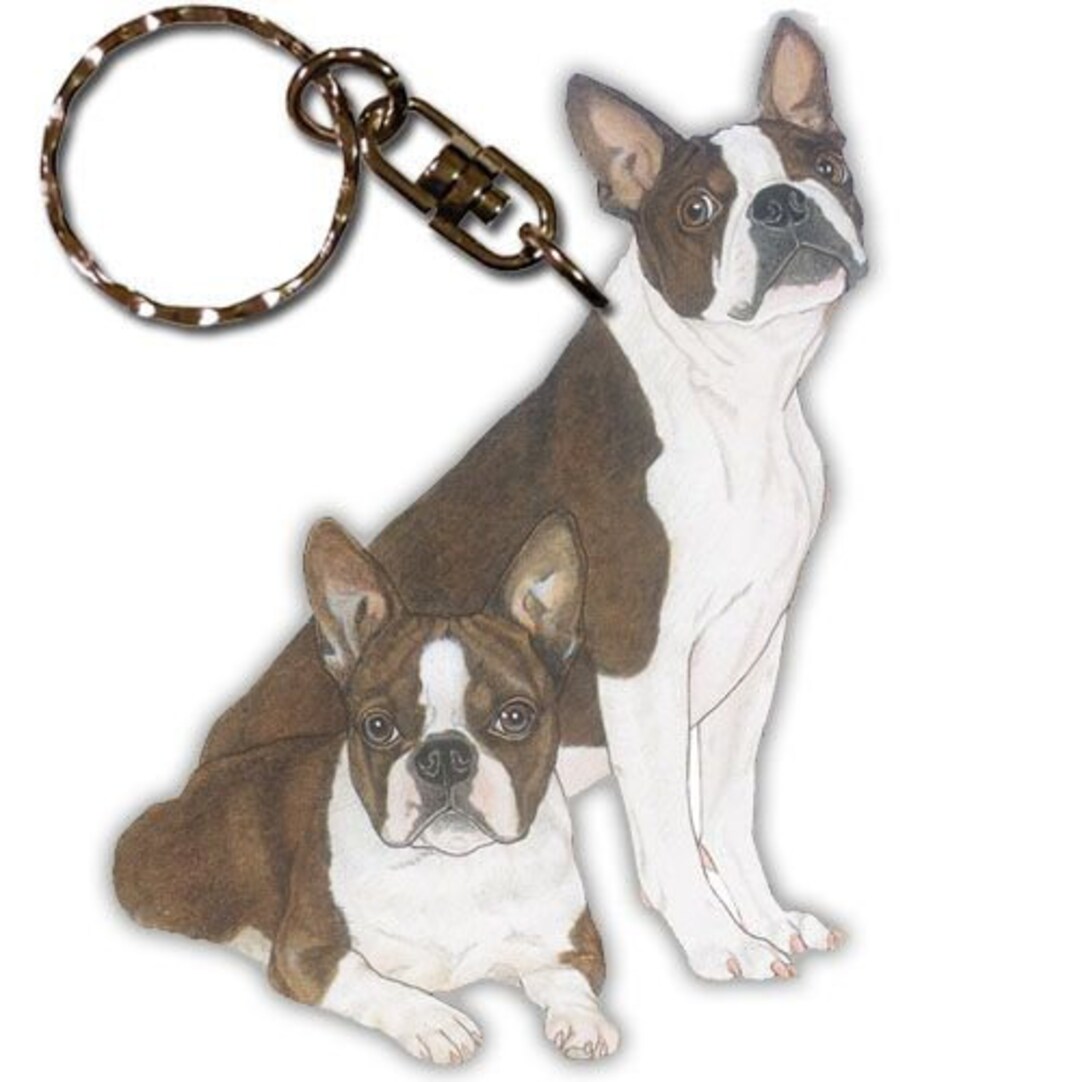 Boston Terrier Keychain, Wooden Die-cut, Souvenir Key Holder, Bookbag ...