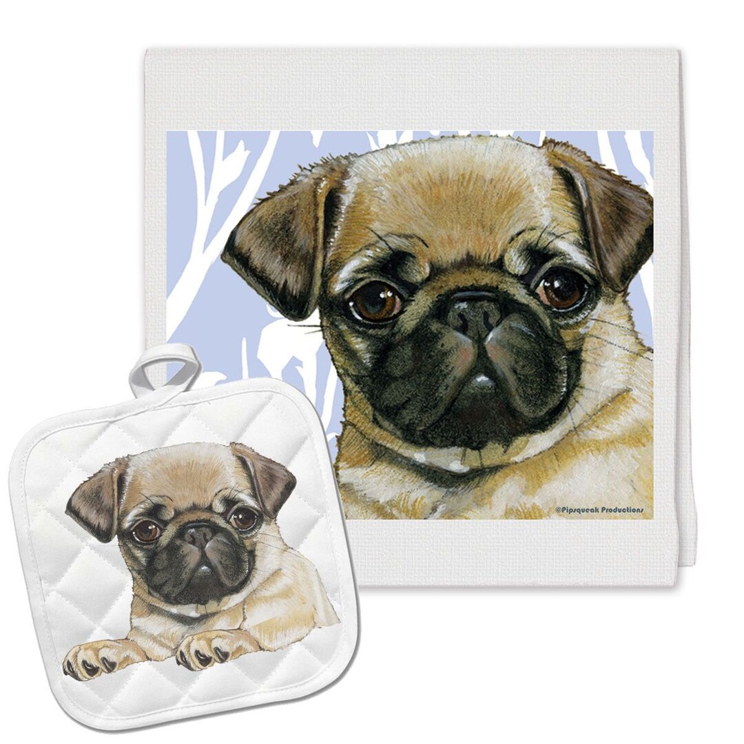 Pug Kitchen Dish Towel and Pot Holder Gift Set (DP118) - Etsy