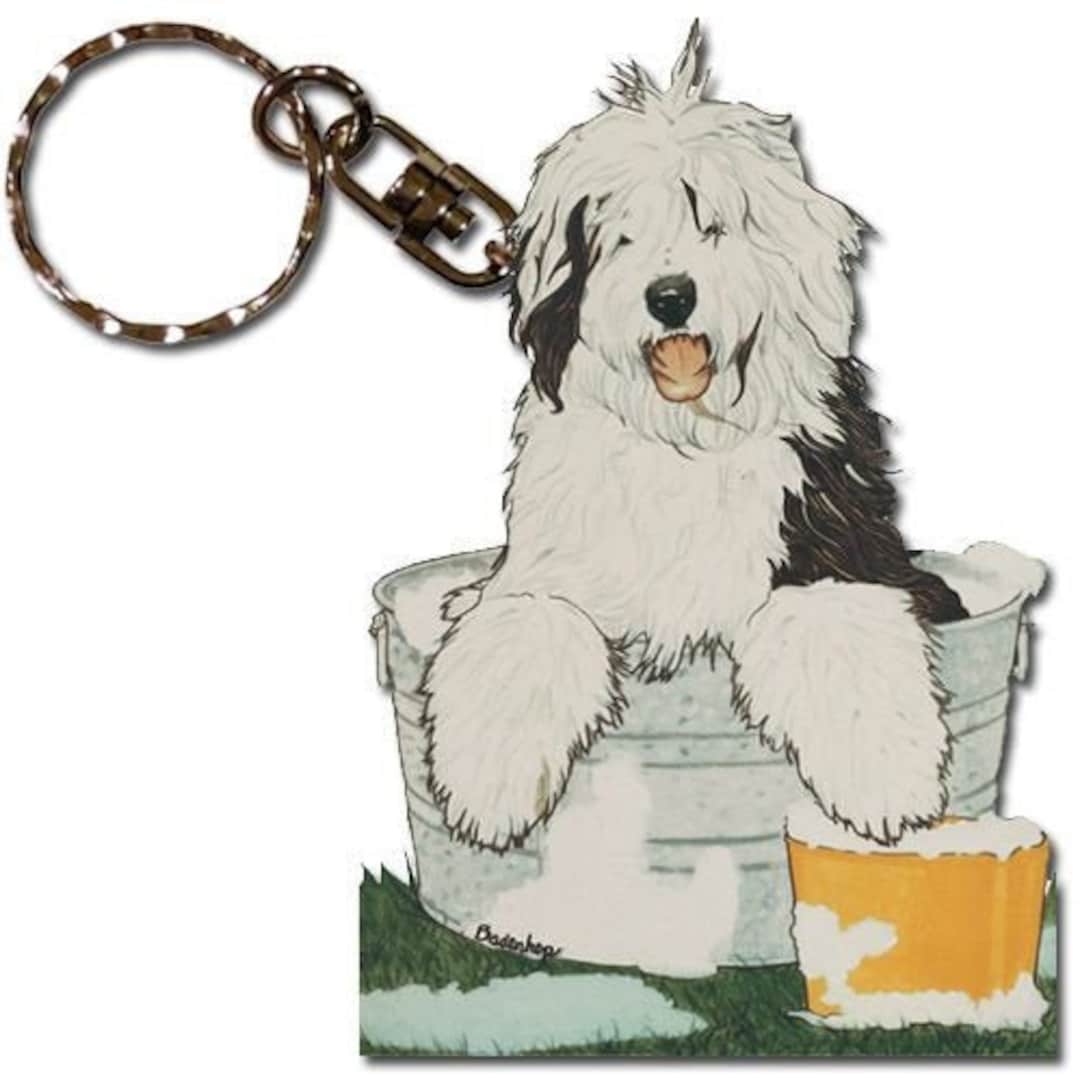 Old English Sheepdog Keychain, Wooden Die-cut Dog Tag - Etsy