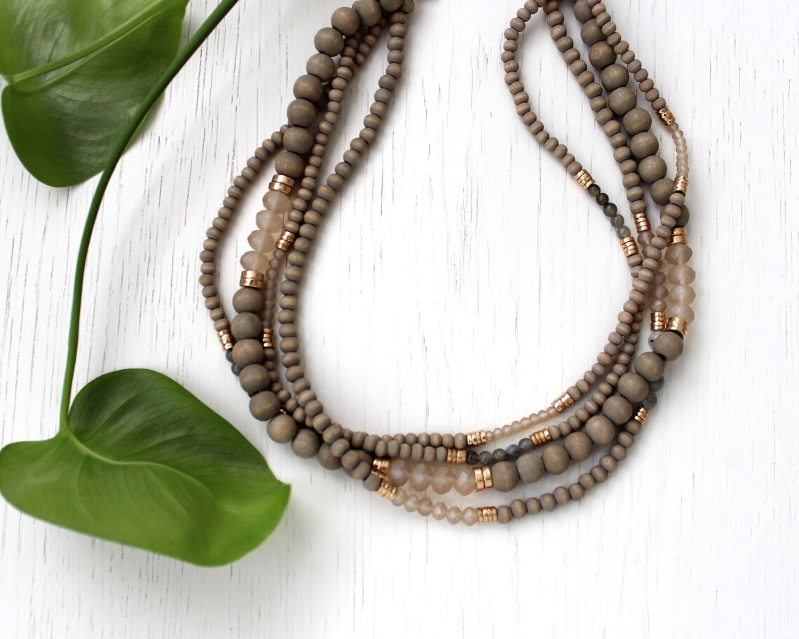 4strand Layering Multi Natural Beads Necklace. Natural | Etsy