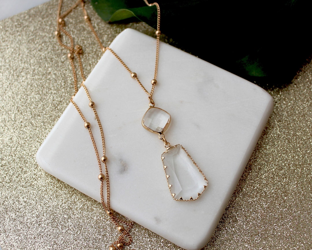 Long Necklace Silver Chrystal Long Pendant Necklace/ Long Layering ...