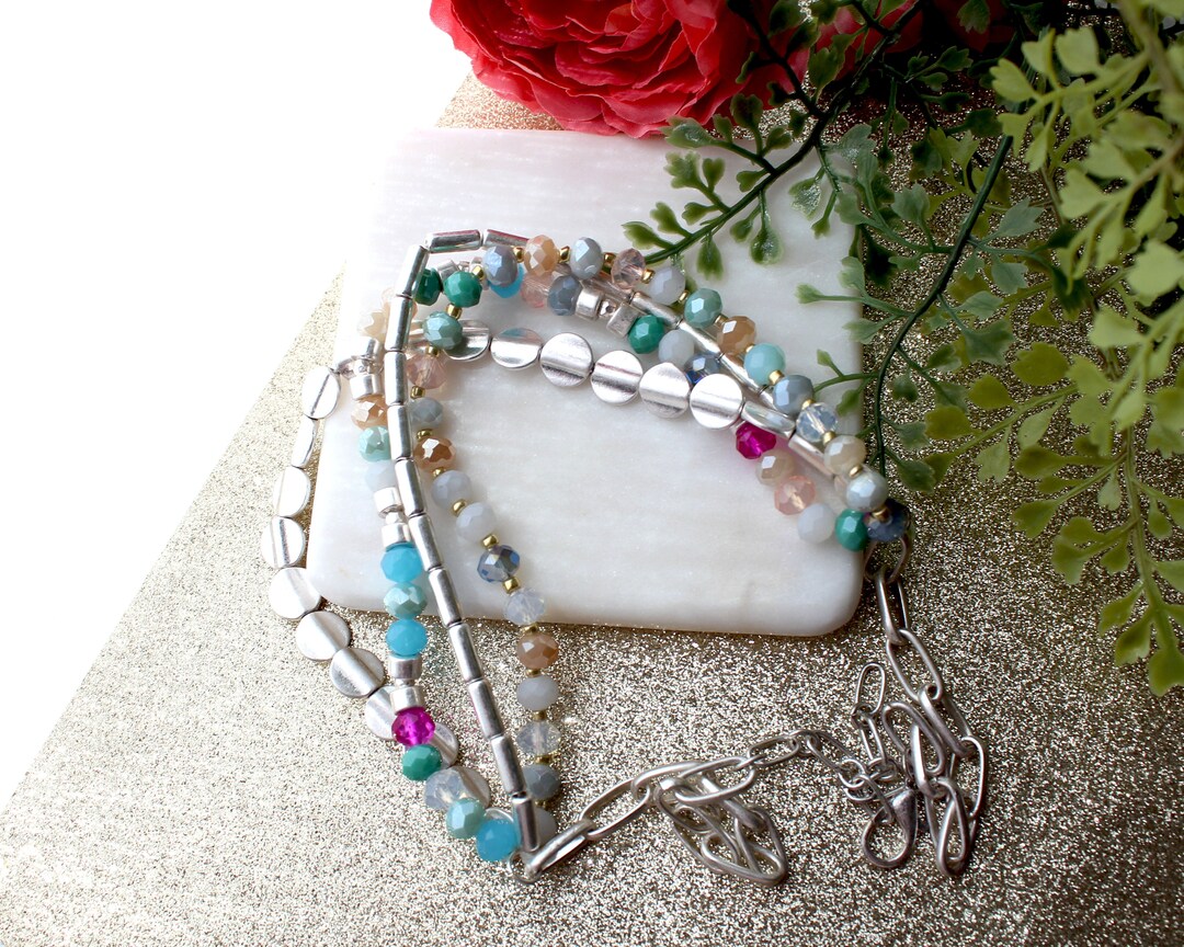 4strand Layering Multi Beads Necklace. Sophisticated Artsy Gemstone ...