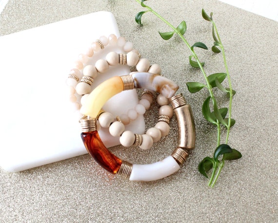 Set of 3 Strand Layering Crystal Tortoise Gem Stone Wood - Etsy