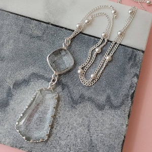 Long Necklace Silver Chrystal Long Pendant Necklace/ Long Layering ...