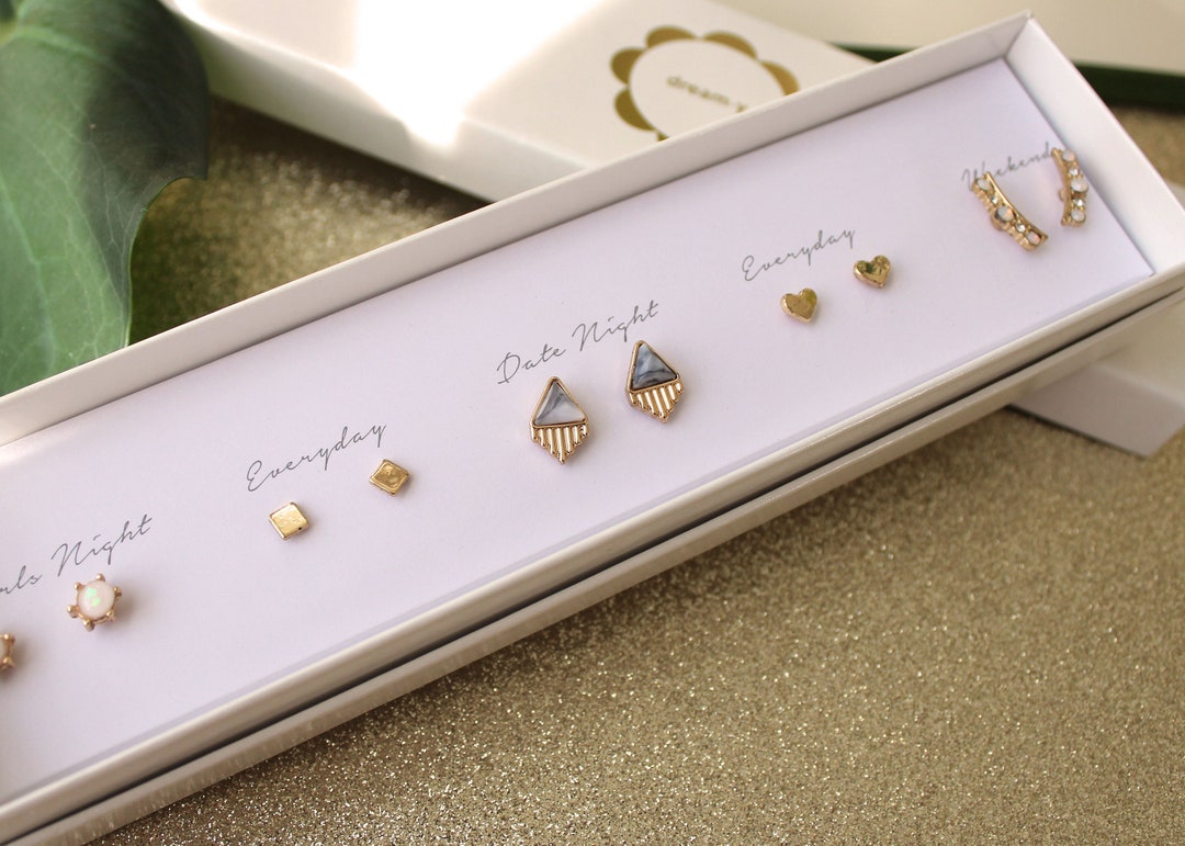 Multi Earring Gift Set 5pairs/opal Heart Earring Boxed Set/dainty ...