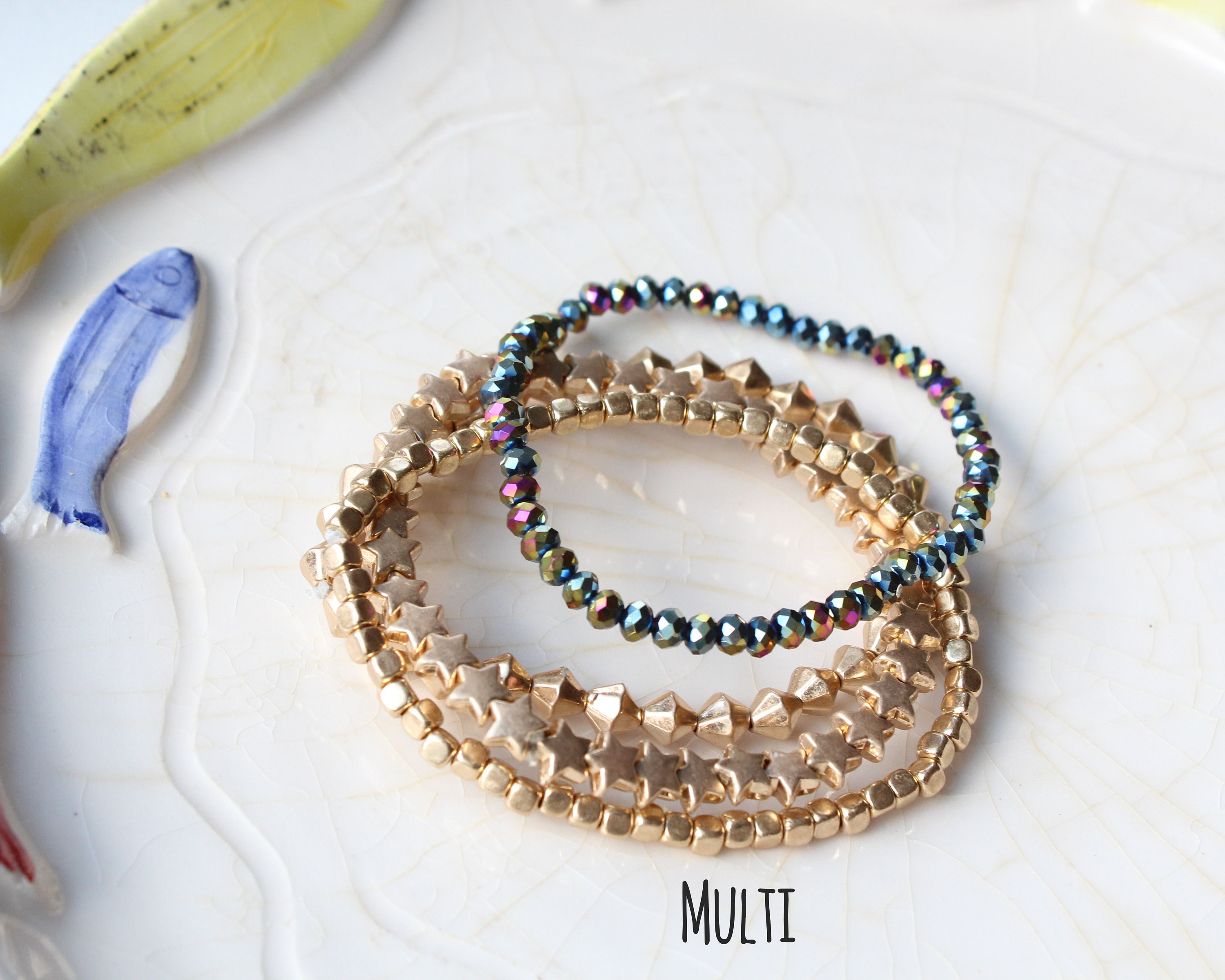 Set of 4 Gold Star beaded bracelet. Gold beaded bracelet set. | Etsy